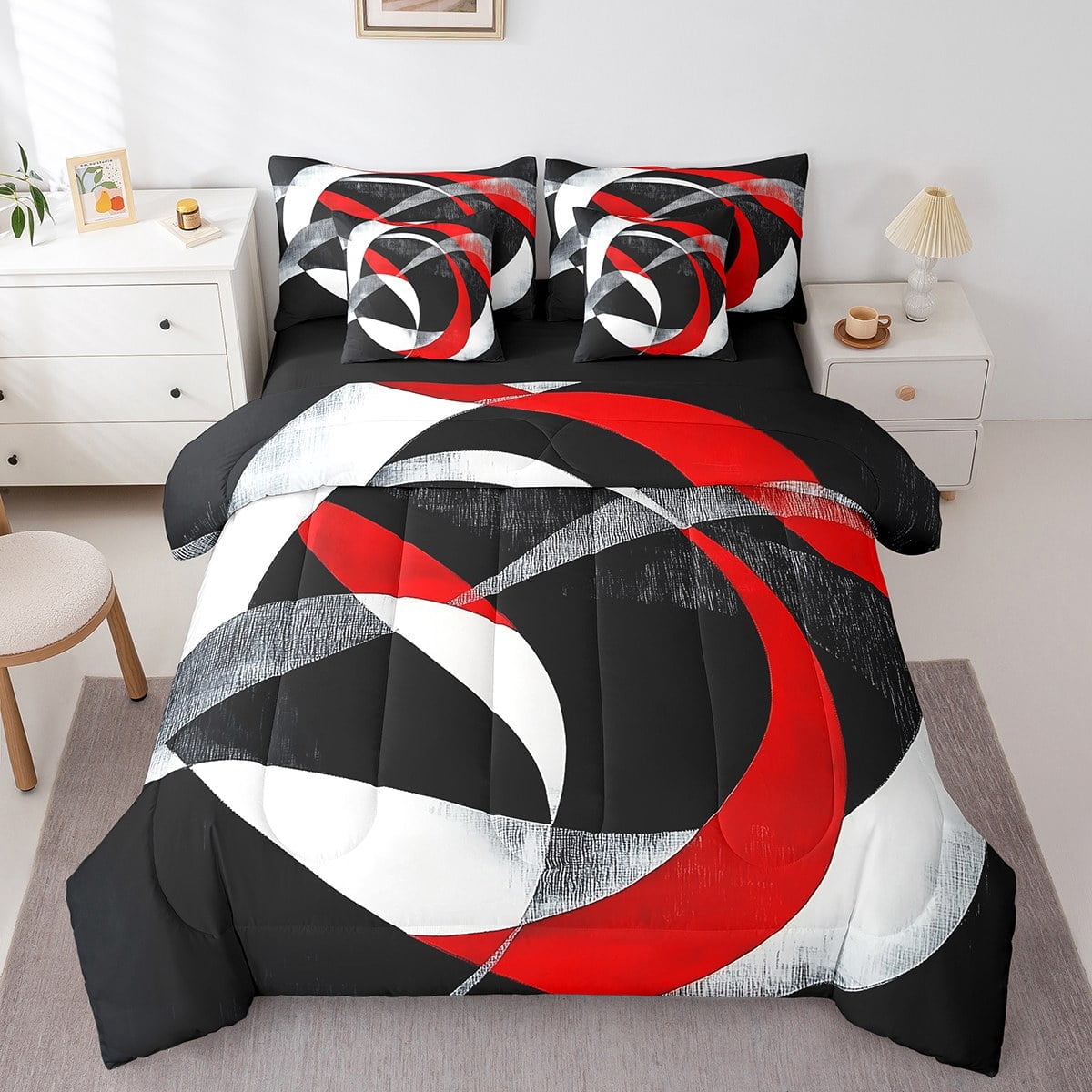 Erosebridal Red Circle Bedding Sets Twin Size,Geometric Stripes ...
