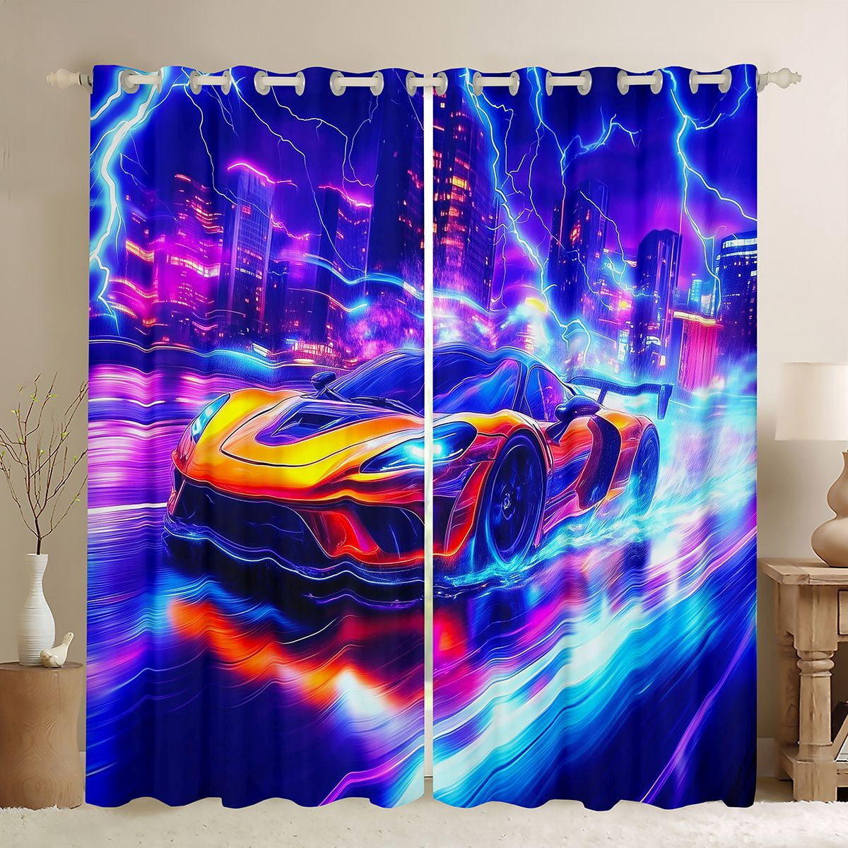 Erosebridal Red Fast Car Curtains Pack of 2 (42x84 Each) For Kids Boys ...
