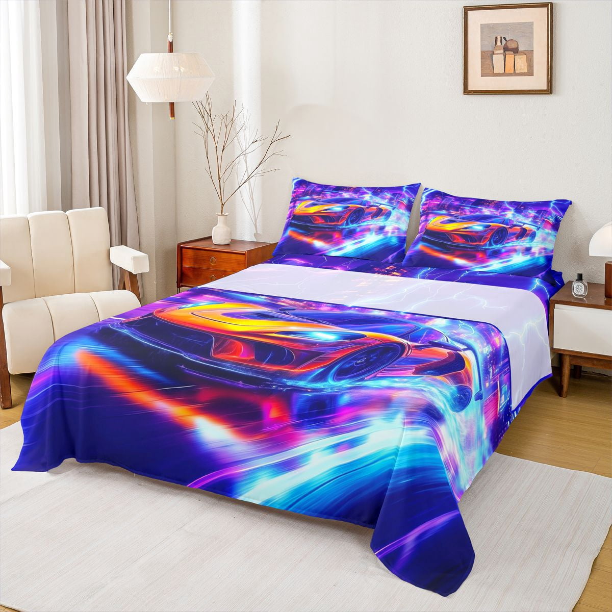 Erosebridal Red Fast Car Queen Sheet Sets 4 Pieces For Kids Boys,Car ...