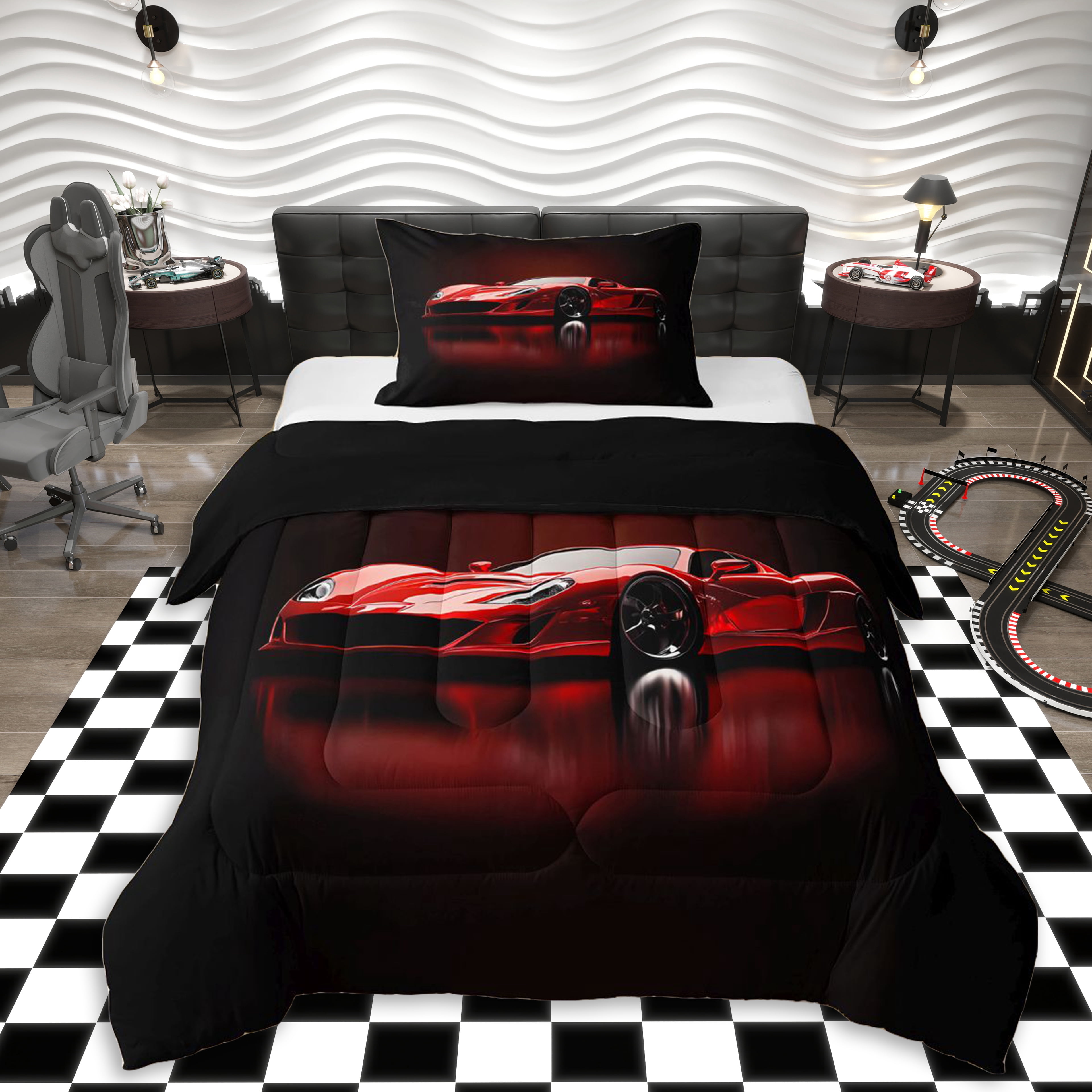 Erosebridal Red Fast Car Twin Comforter Sets 3-Piece For Kids Boys,Car ...