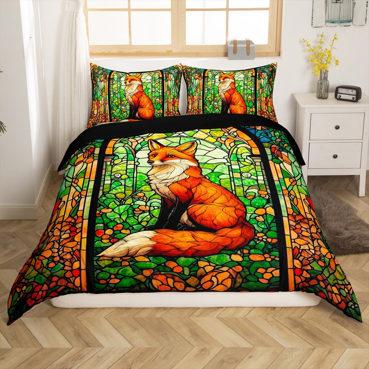 Erosebridal Red Fox Duvet Cover Queen, Bohomian Style Bedding Sets ...