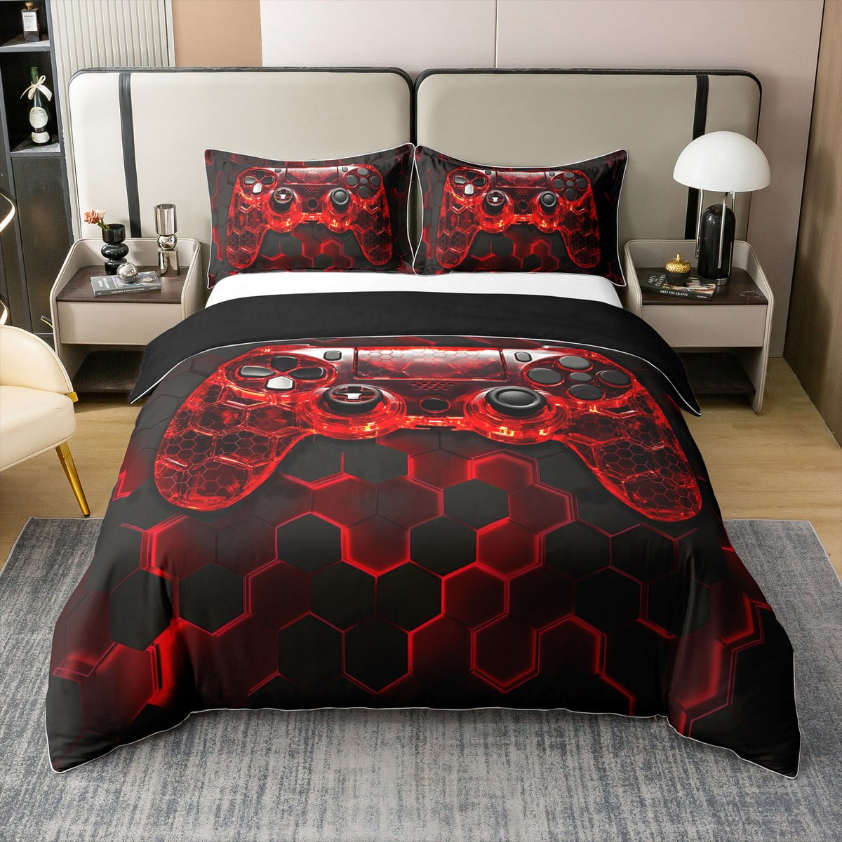 Erosebridal Red Gamepad 100% Cotton Duvet Cover Queen Size, Gaming ...