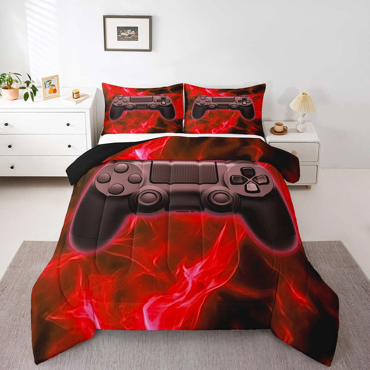 Erosebridal Red Gamepads Bedding King Comforter Set,Video Game ...