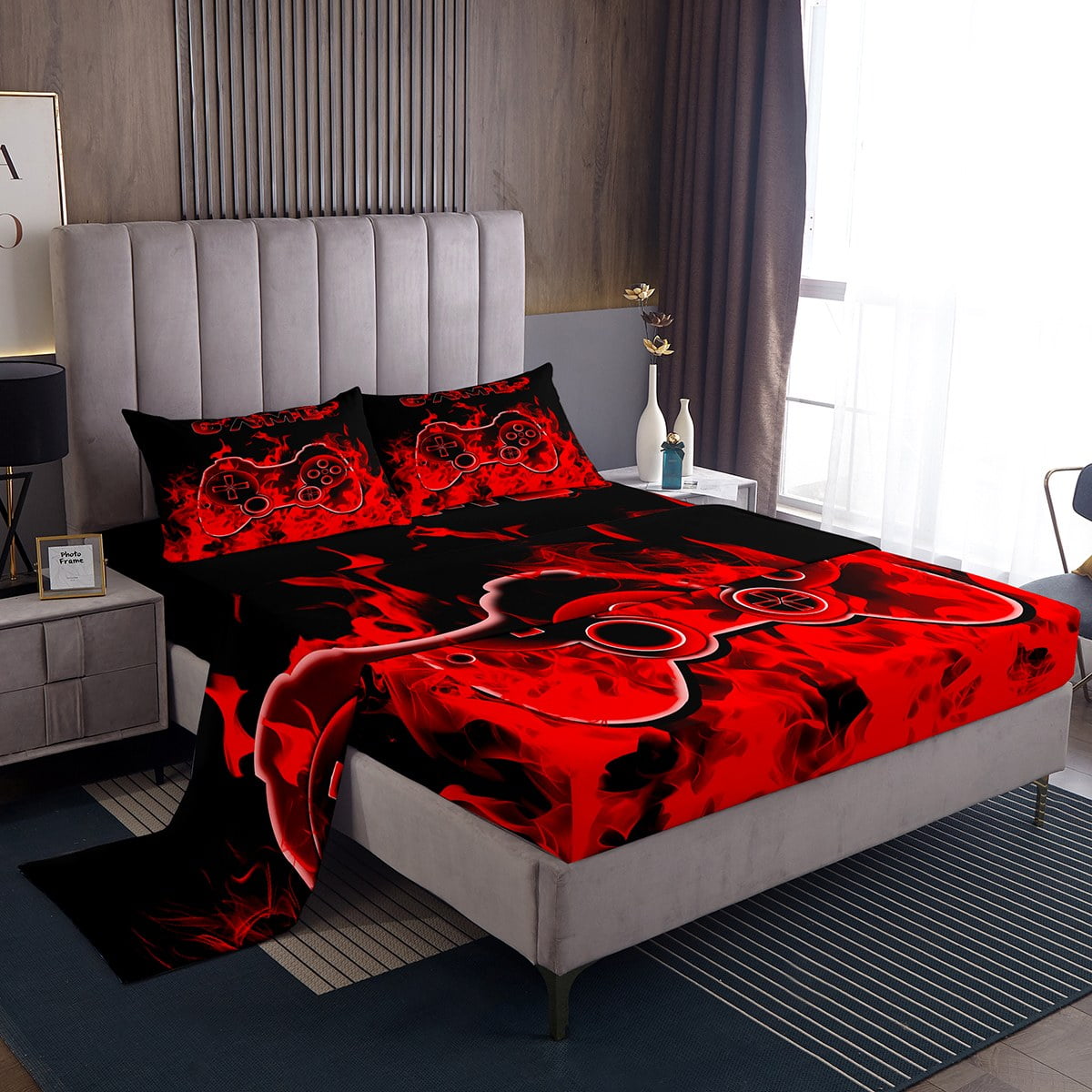 Erosebridal Red Gamer Sheet Set Twin,Gradient Gamepads Bedding Sets ...