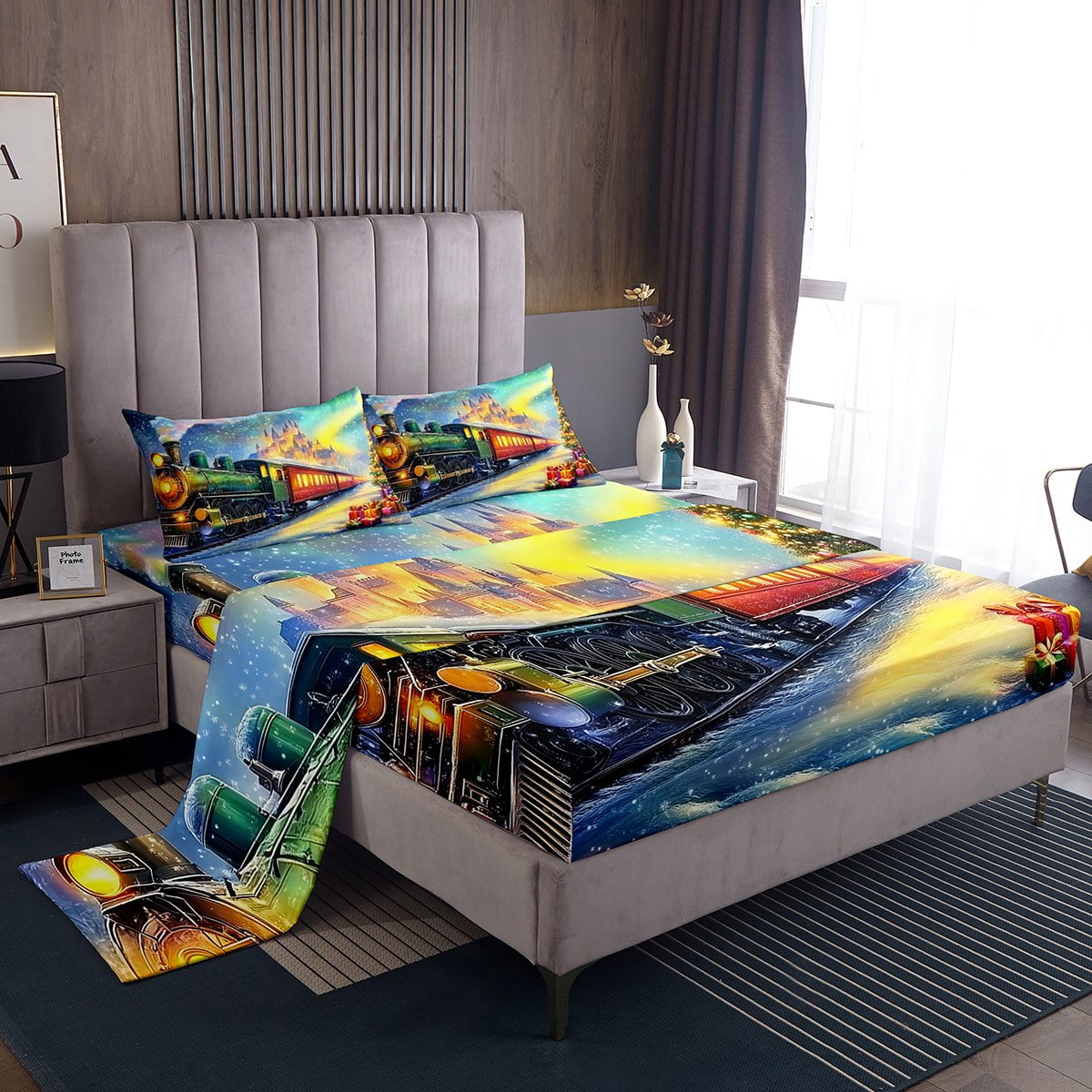 Erosebridal Red Green Train Bed Sheets Set Twin Size, Happy New Year ...