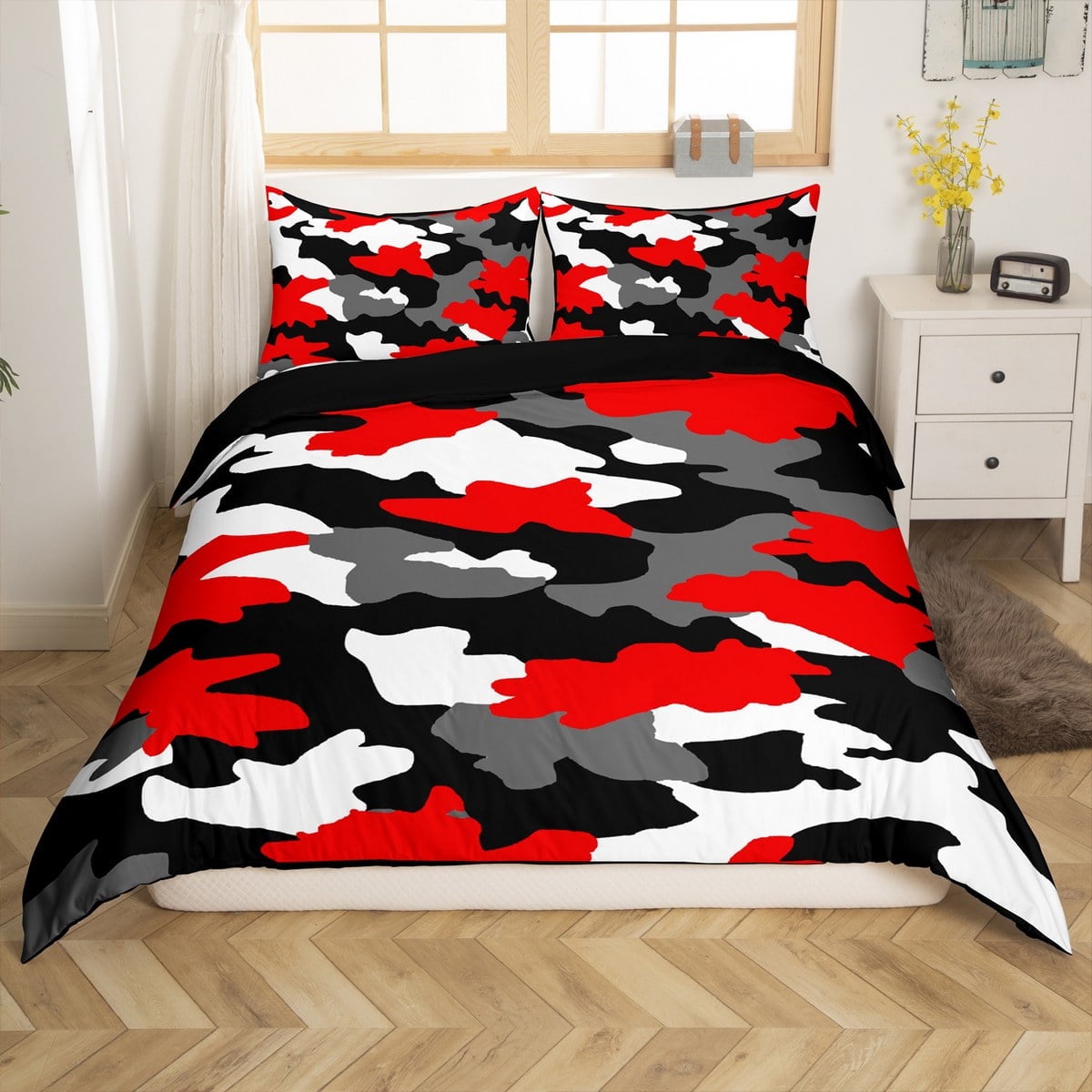 Erosebridal Red Grey Camo Duvet Cover Queen, Retro Army Camouflage ...