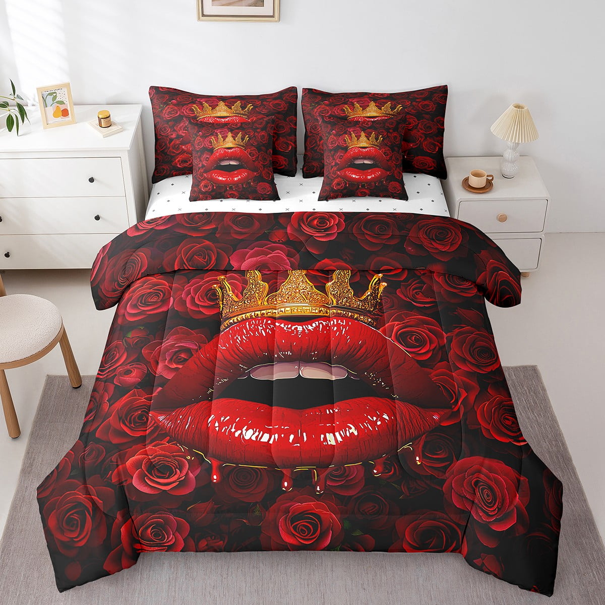 Erosebridal Red Lip Bed in a Bag Queen size, Romantic Rose Bed Set ...