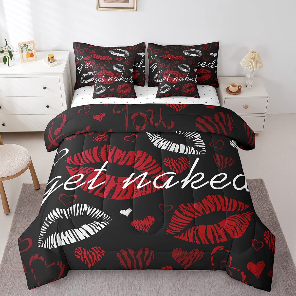 Erosebridal Red Lip Bedding King Size, Love Heart Bedding Sets King ...