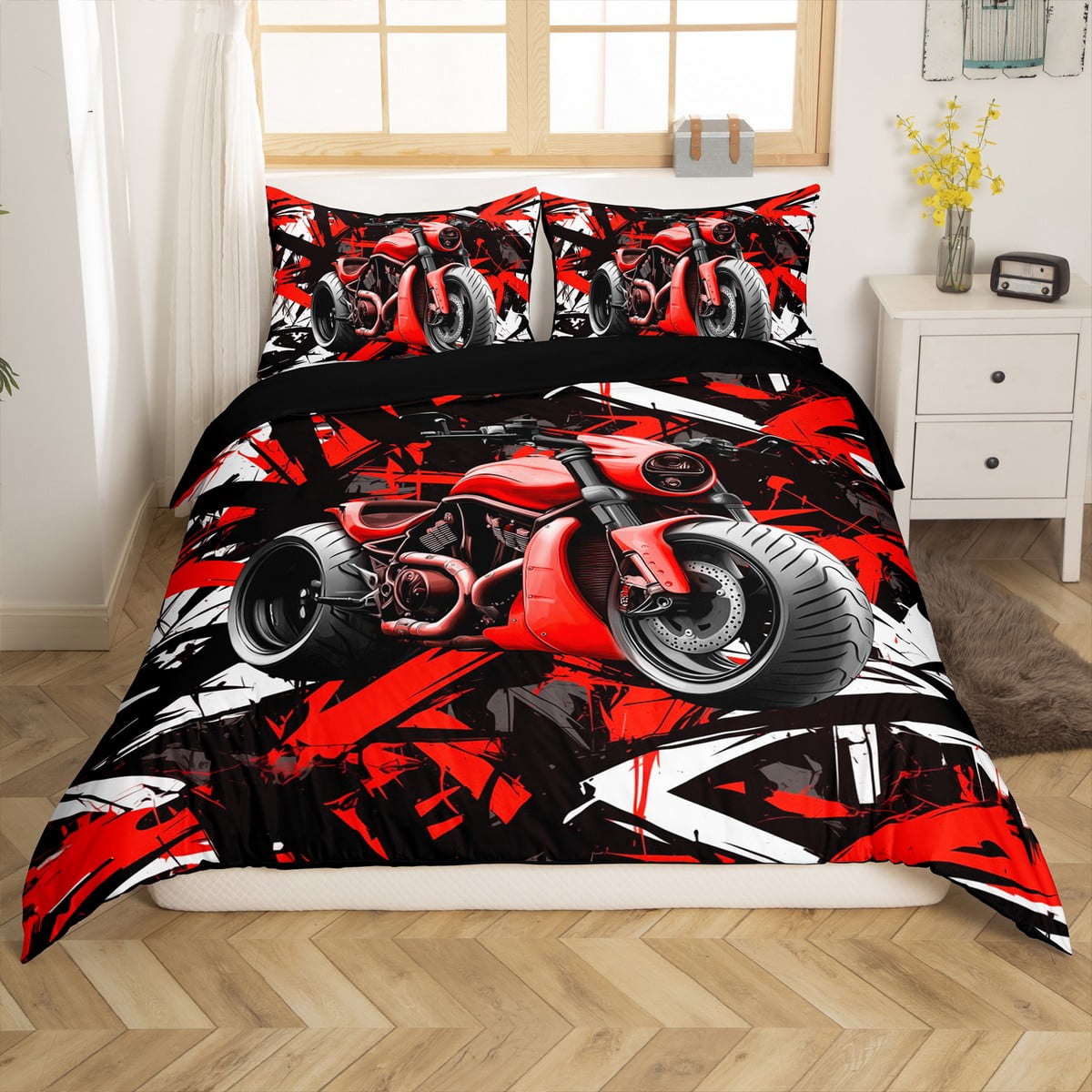 Erosebridal Red Motocross Duvet Cover Full,Dirt Bike Bedding Full Size ...