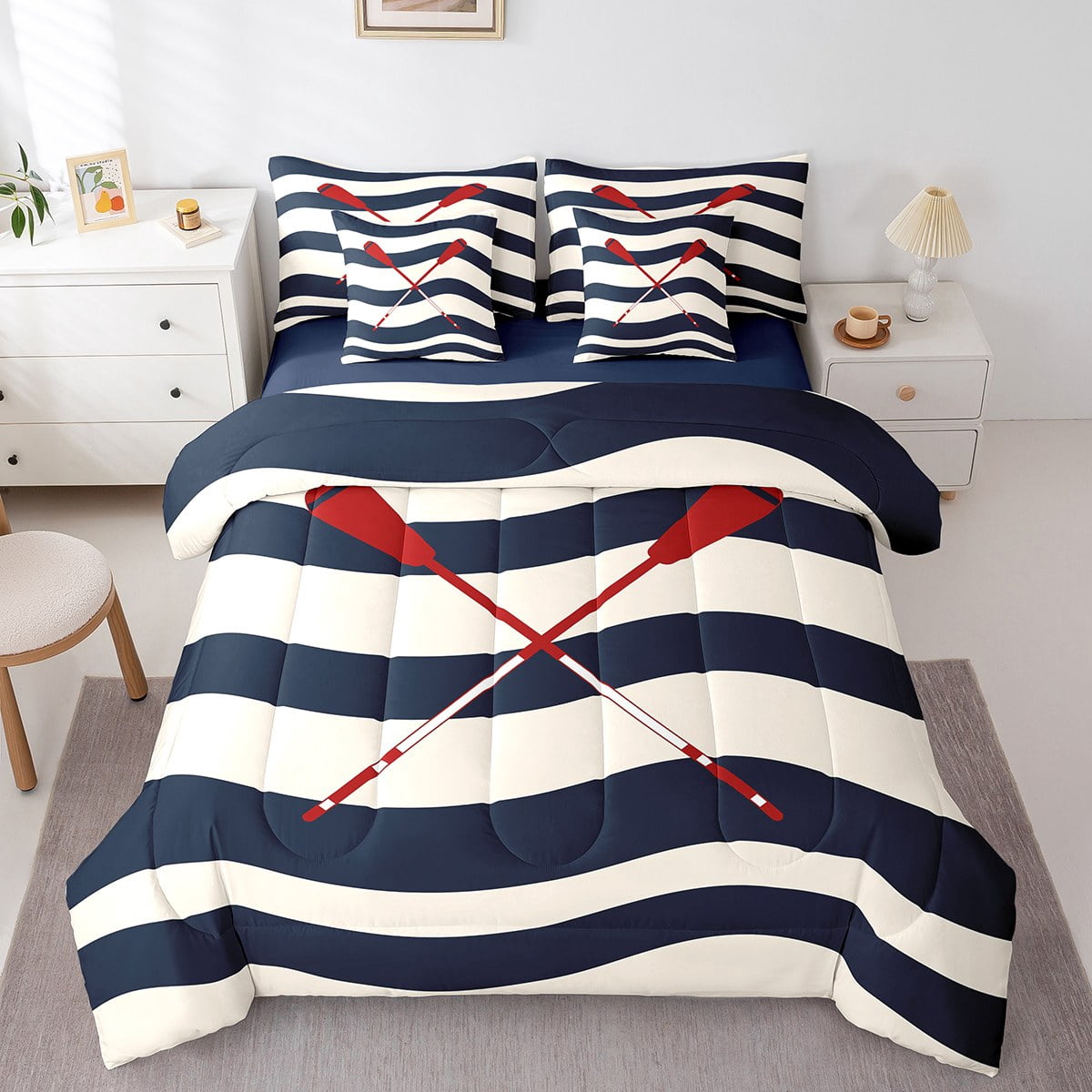 Erosebridal Red Paddle Bedding King Size, Geometric Stripe Bed in a Bag ...