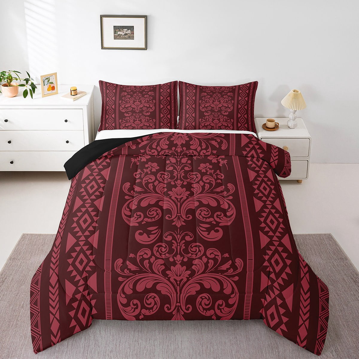 Erosebridal Red Paisley Damask Bedding Sets King with Comforter ...