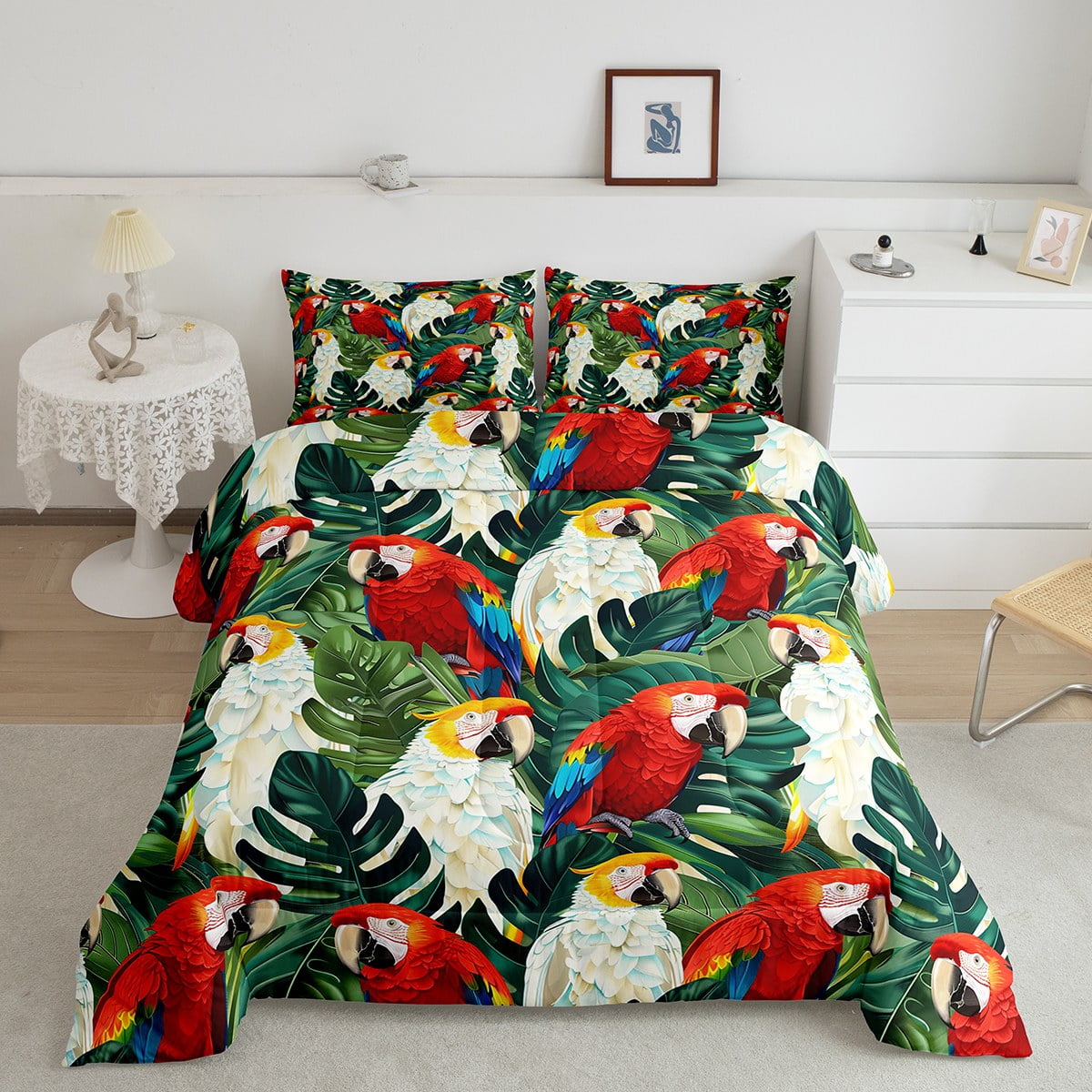 Erosebridal Red Parrot Comforter Sets King Size, Tropical Palm ...