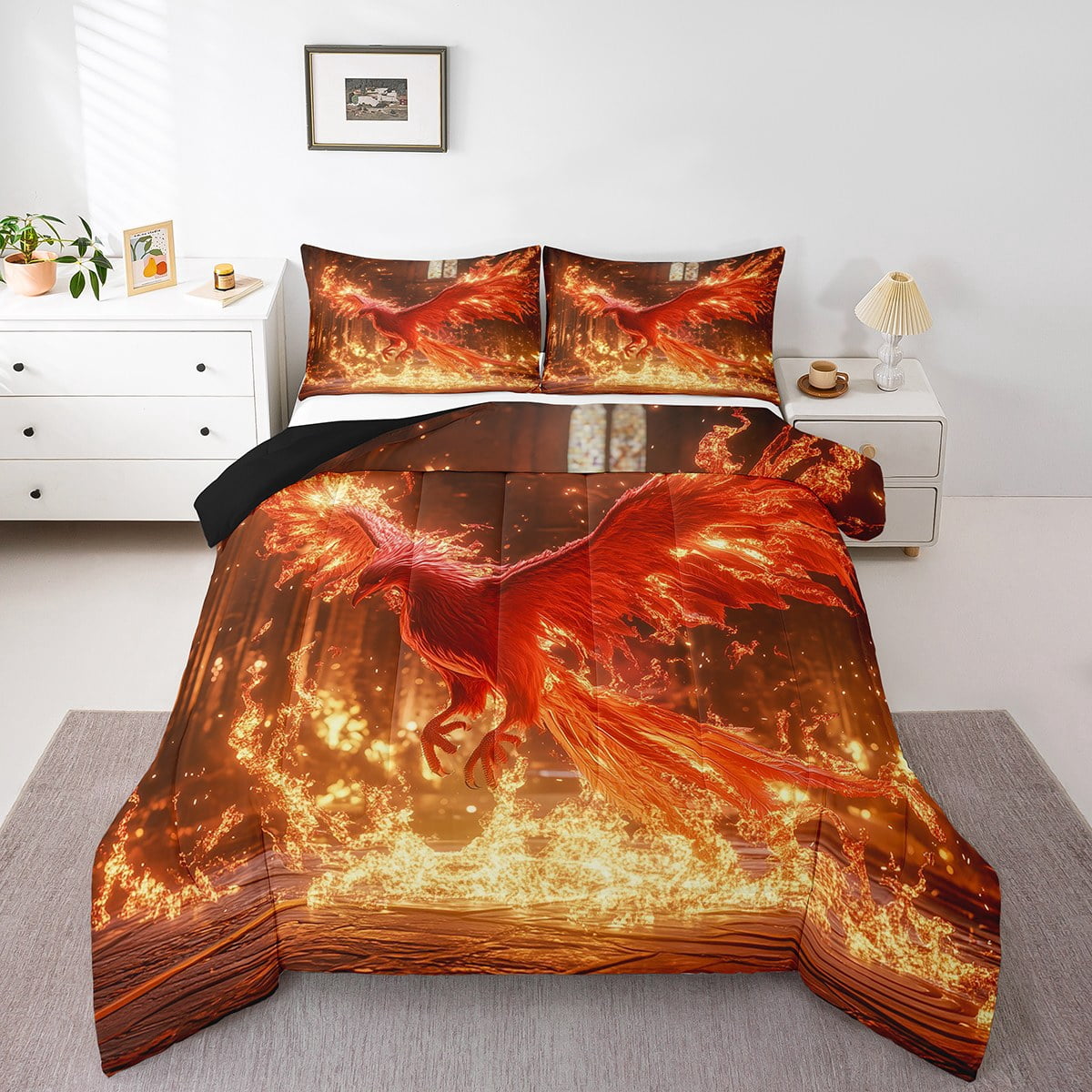 Erosebridal Red Phoenix Comforter Sets King Size, Flame Fire Print Down ...