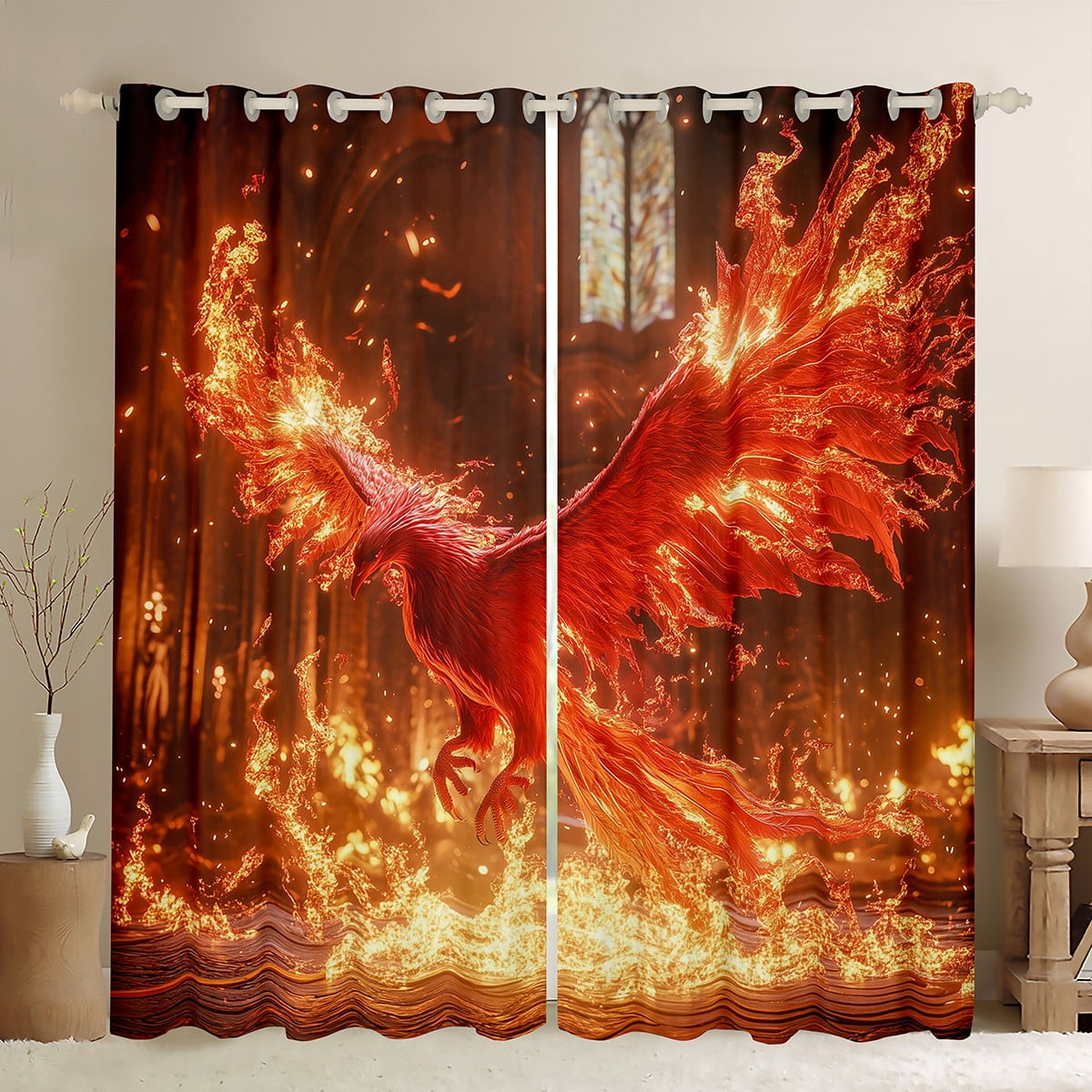 Erosebridal Red Phoenix Curtains for Living Room, Flame Fire Print 30% ...