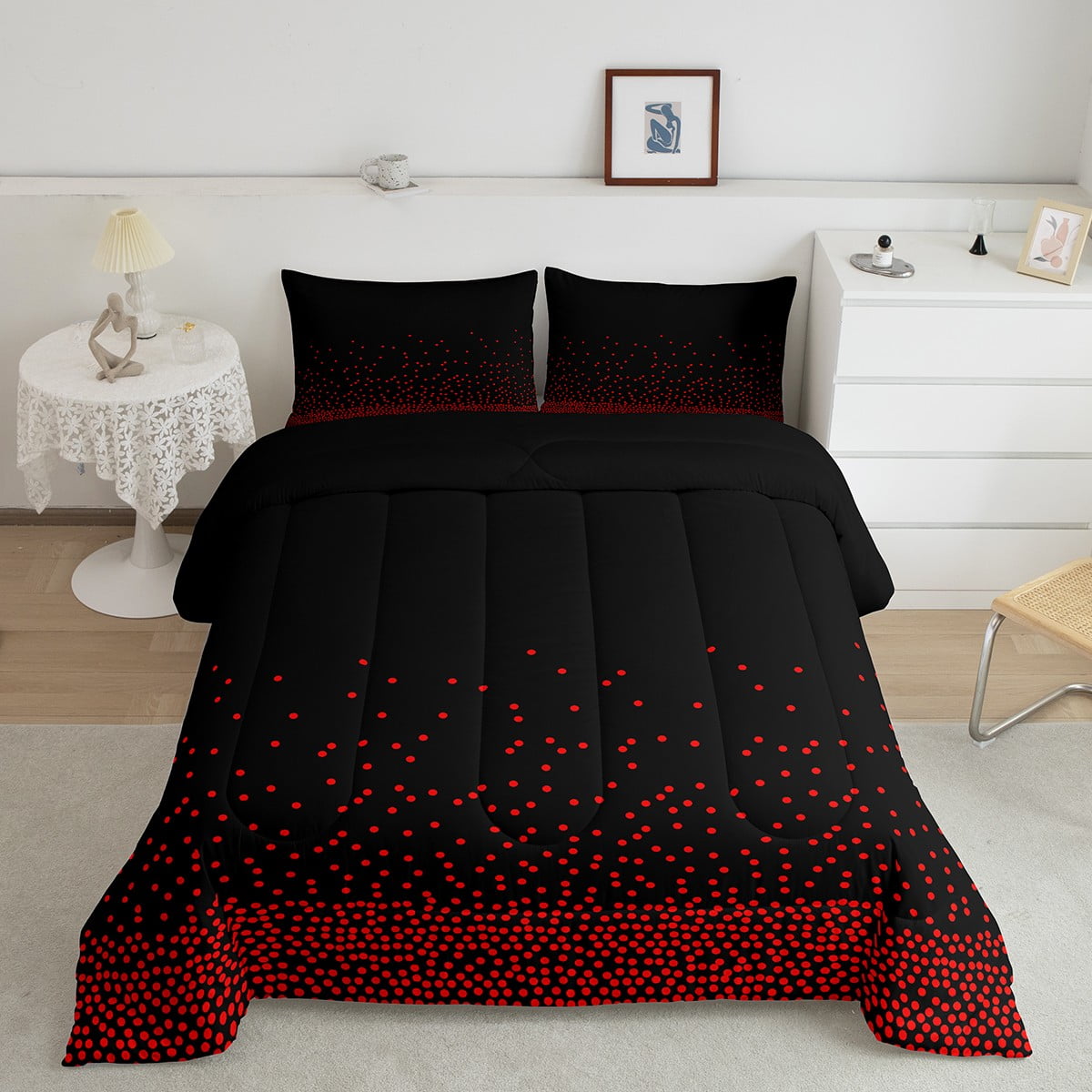 Erosebridal Red Polka Dots Bedding Sets with Comforter, Modern Abstract ...