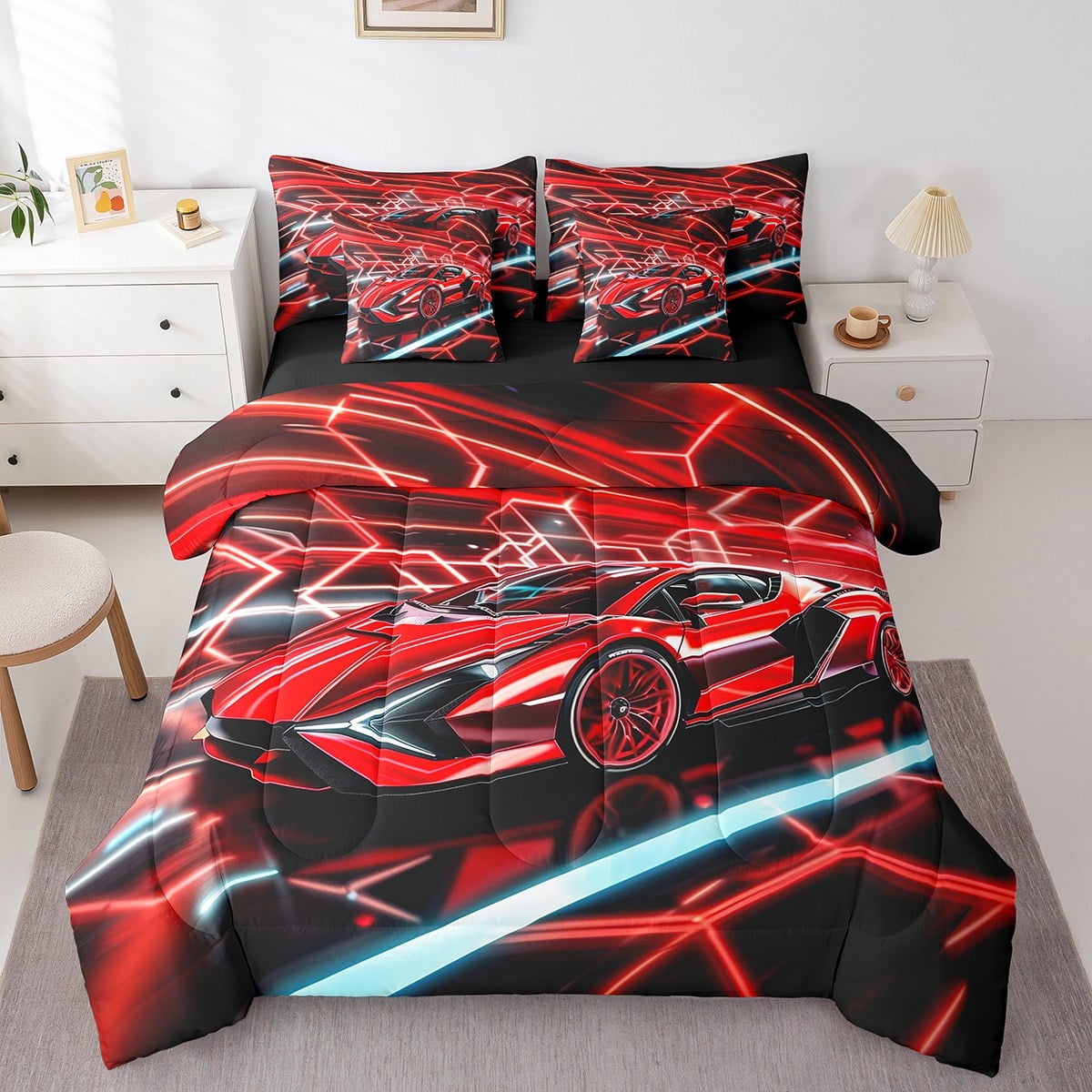 Erosebridal Red Race Car Bedding Sets Twin Size,Extreme Sports ...