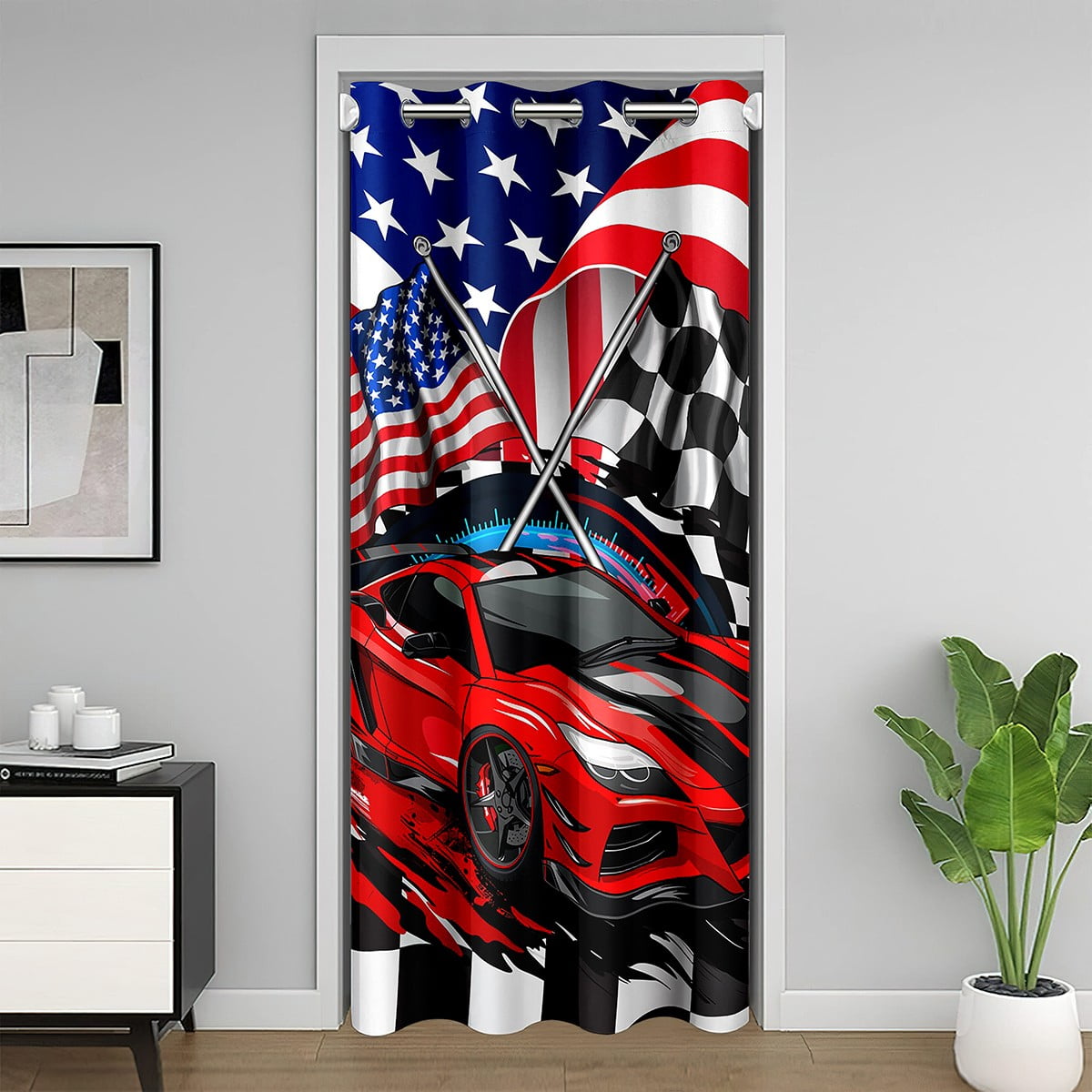 Erosebridal Red Race Car Door Curtain For Doorways 34x80,America Flag ...