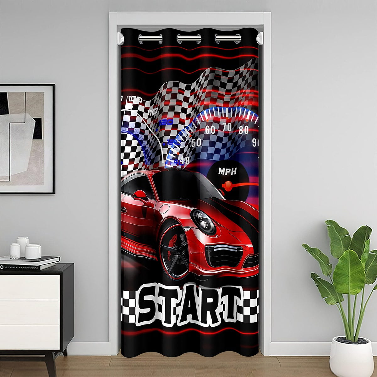 Erosebridal Red Race Car Door Curtain Panel 52x84, Black White ...