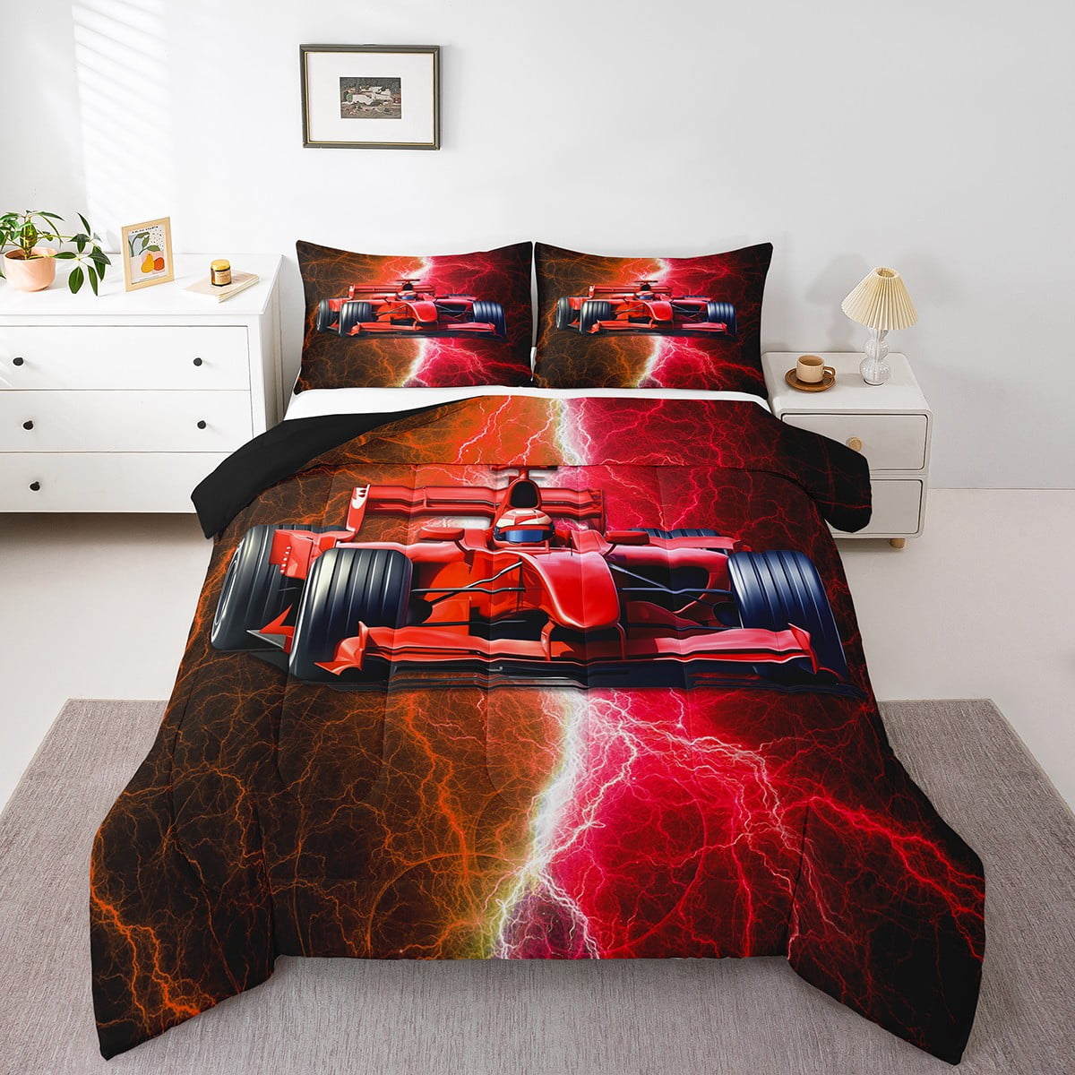 Erosebridal Red Racing Car Bedding Sets Full with Comforter, Lightning ...