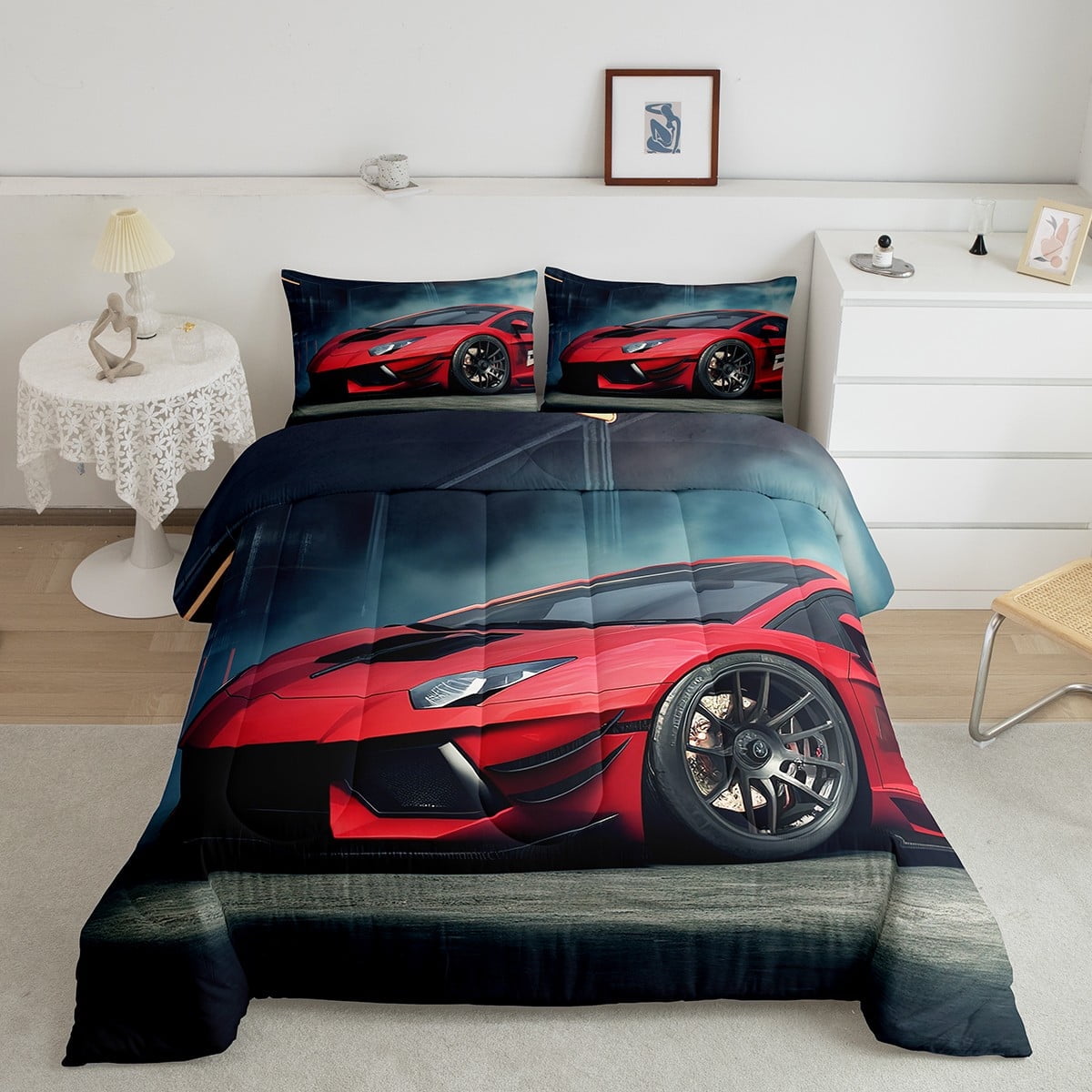 Erosebridal Red Racing Car Twin Size Comforter Set Car Themed Bedding ...