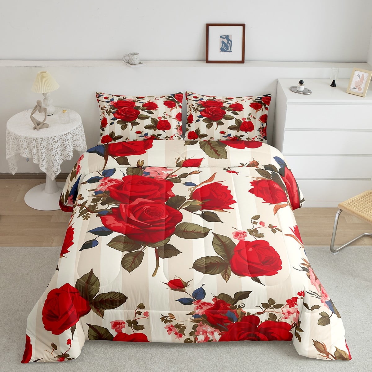 Erosebridal Red Rose Comforter Set Women Lover,Romantic Flower Bedding ...