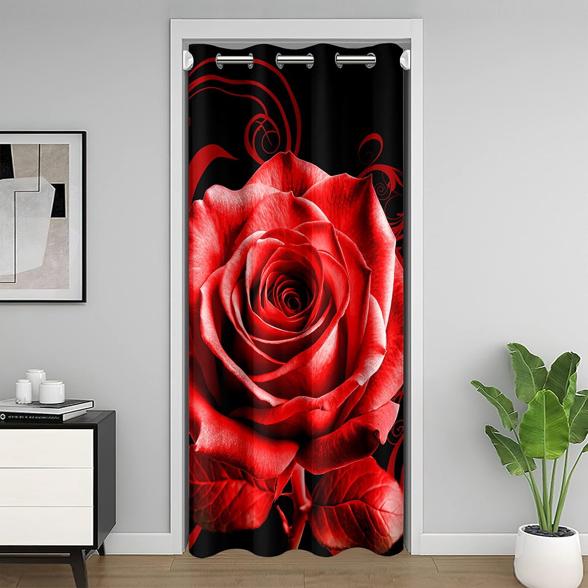 Erosebridal Red Rose Door Curtain for Doorway 52"x80" Rose Floral ...