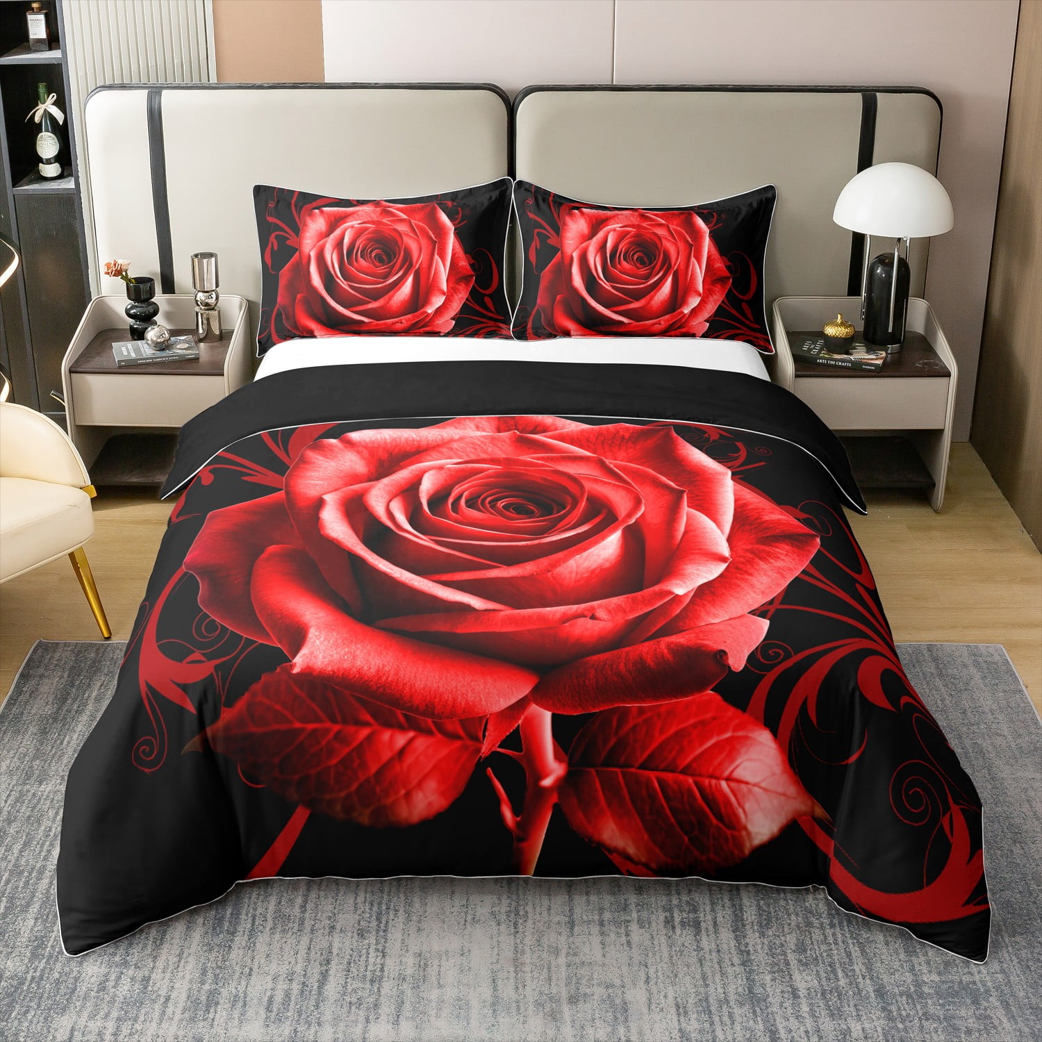Erosebridal Red Rose Twin Size Rose Floral Flower Comforter Cover Set ...