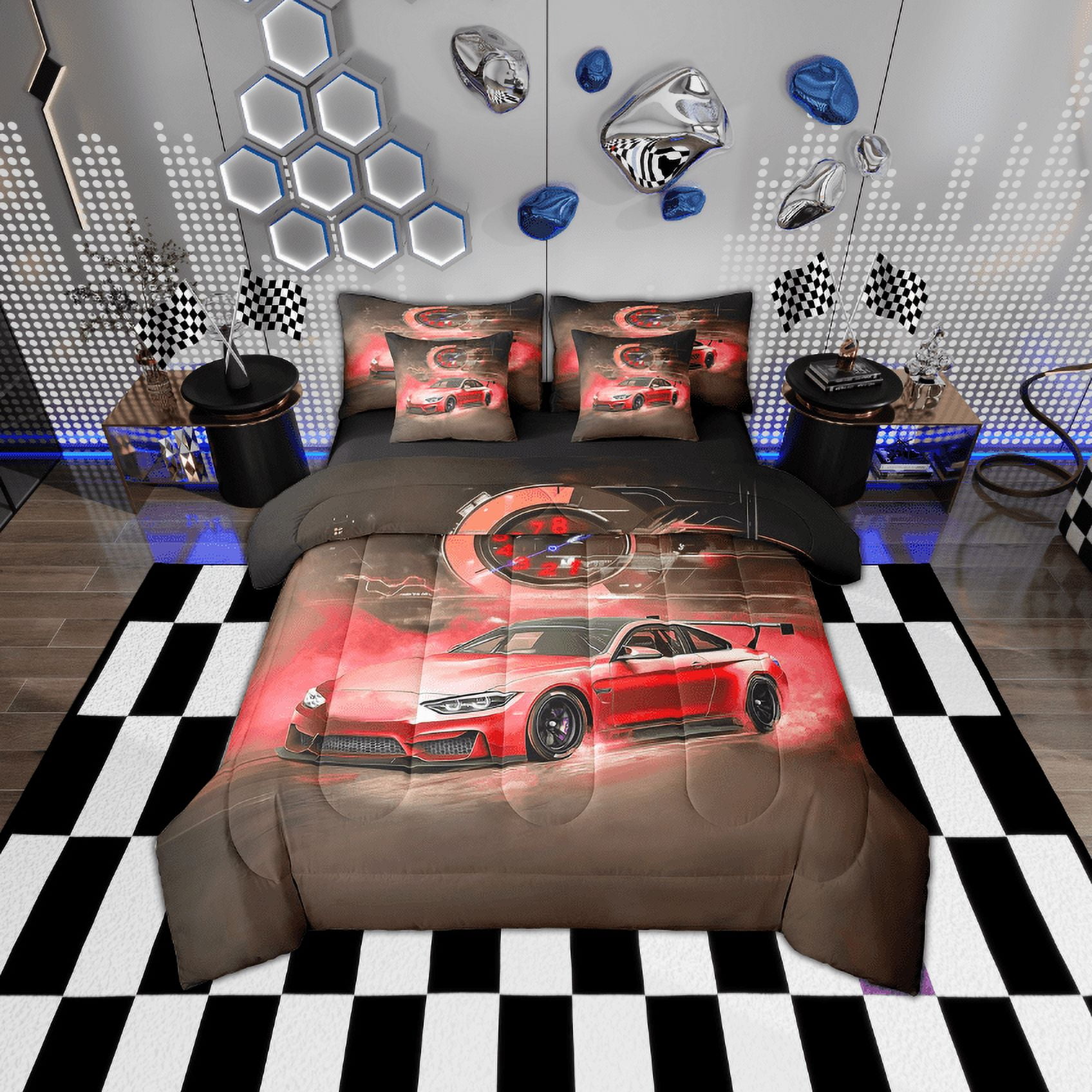Erosebridal Red Speed Race Car Bed in a Bag King Size, Extreme Sports ...