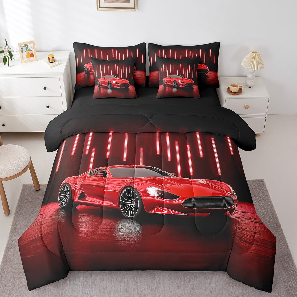 Erosebridal Red Sports Car Bedding Full Size, Racing Car Race Car ...