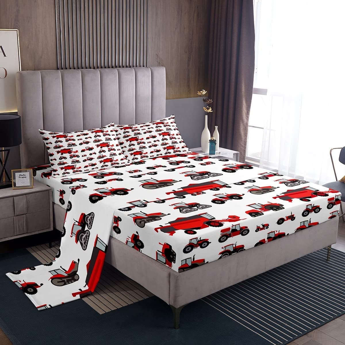 Erosebridal Red Tractor Bed Sheets King Size Heavy Equipment Truck ...