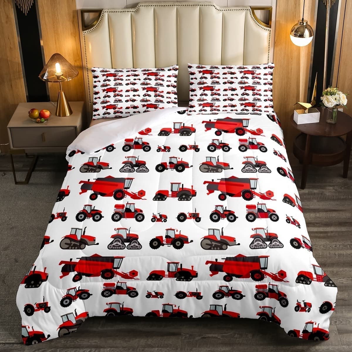 Erosebridal Red Tractor Comforter Set King Size Heavy Equipment Truck ...
