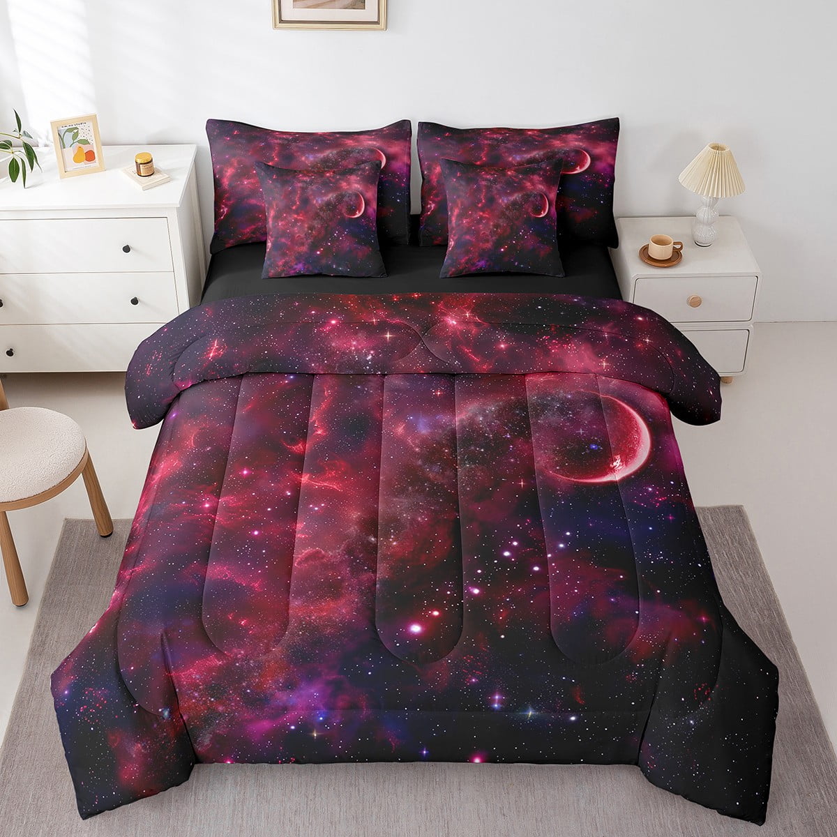 Erosebridal Red Universe Bedding Sets Twin Size,Nebula Starry Night Comforter Sets with Sheets ...