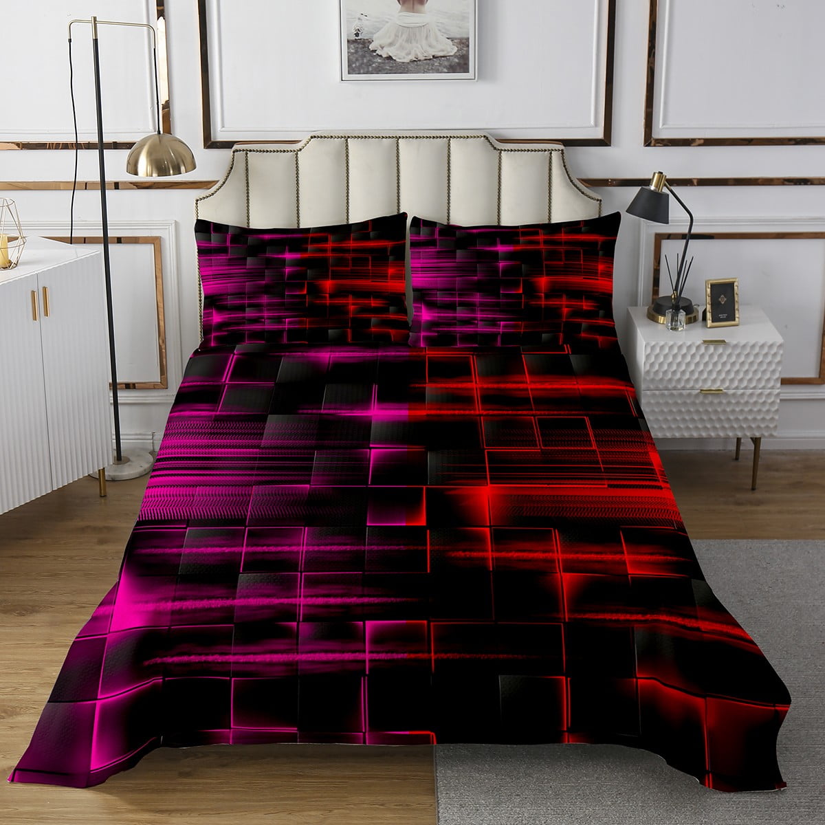 Erosebridal Red and RoseRed Bedspread Twin Size Geometric Quilted ...