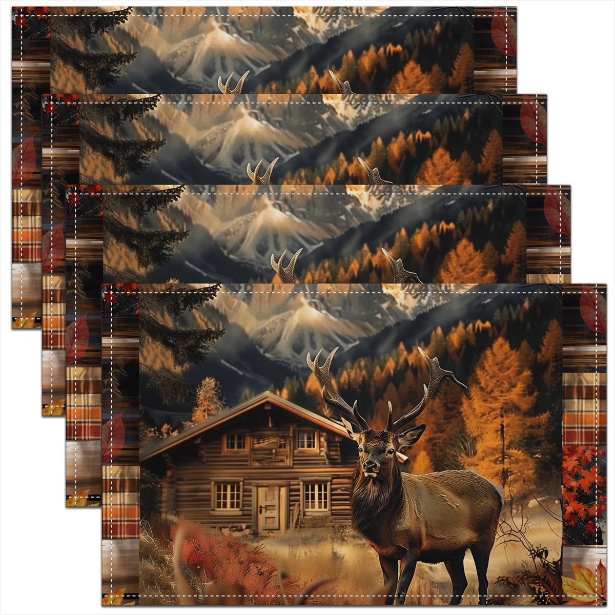 Erosebridal Reindeer Deer Place Mats Set of 4 for in Door Dinning ...