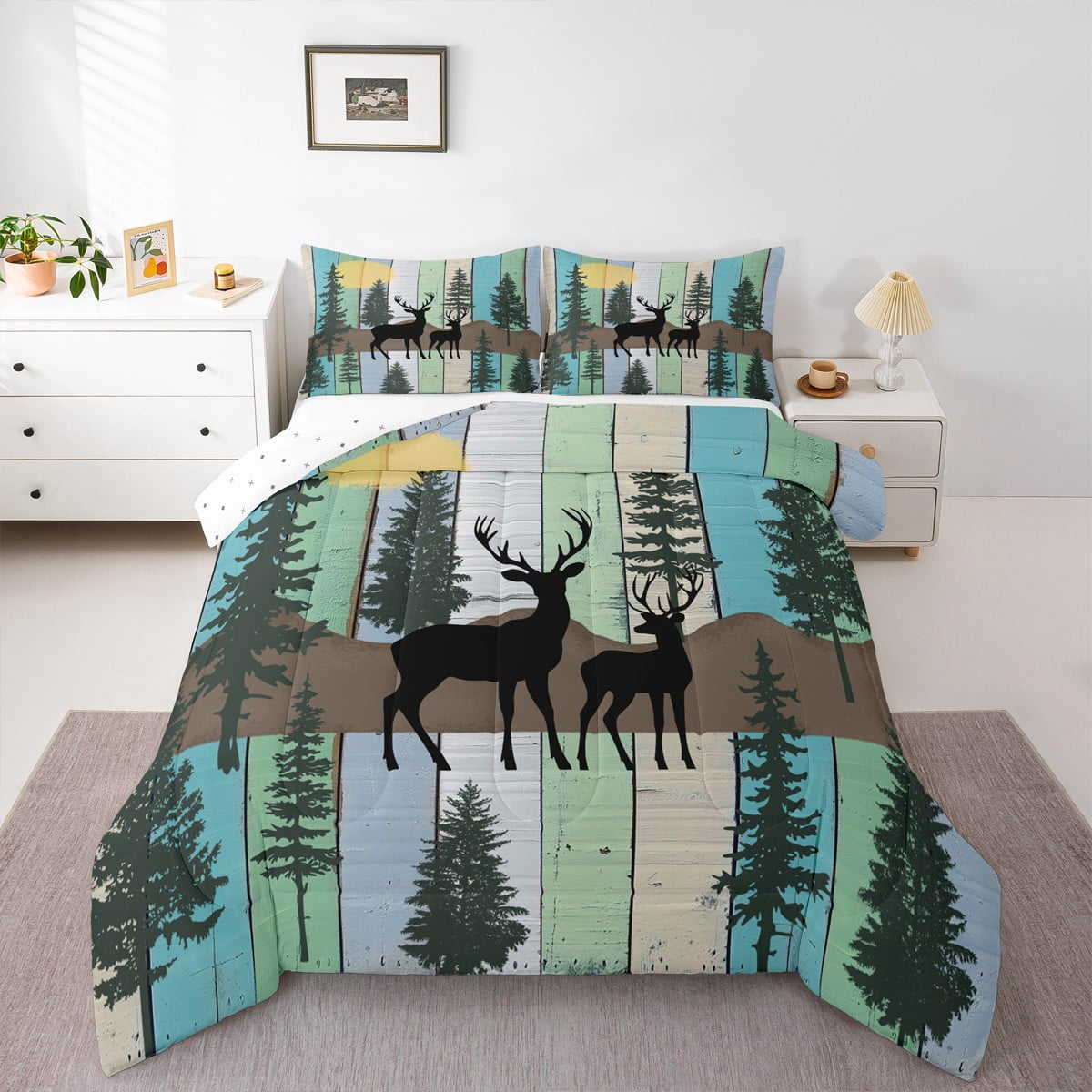 Erosebridal Reindeer Elk Comforter Sets King Size, Rustic Farmhouse ...
