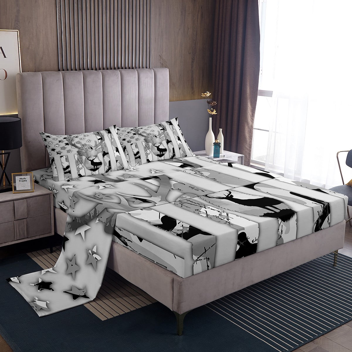Erosebridal Reindeer Elk Print Bed Sheets Set Full Size, Camouflage Bed ...