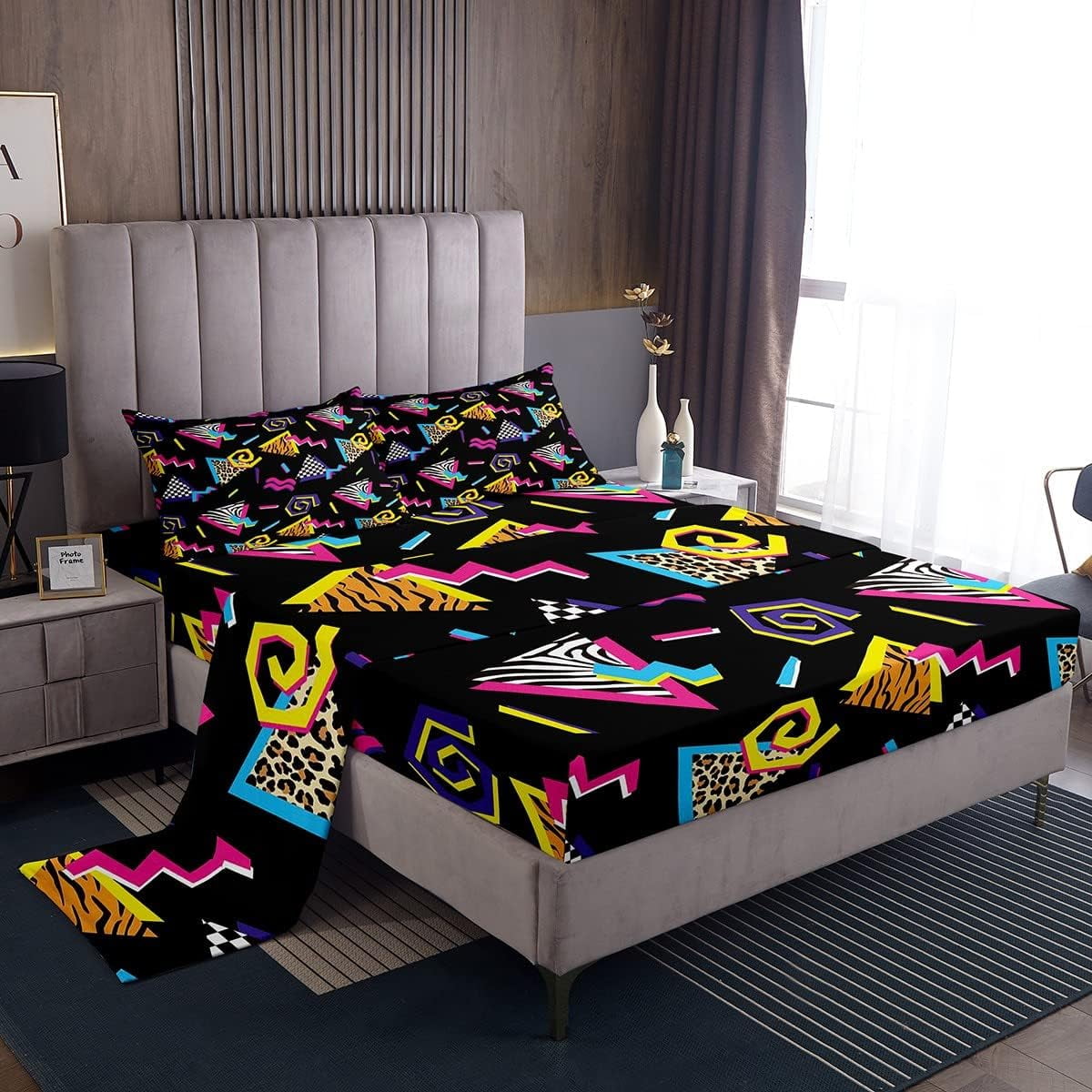 Erosebridal Retro 80s Style Sheet Set TwinAbstract Geometric Pattern ...