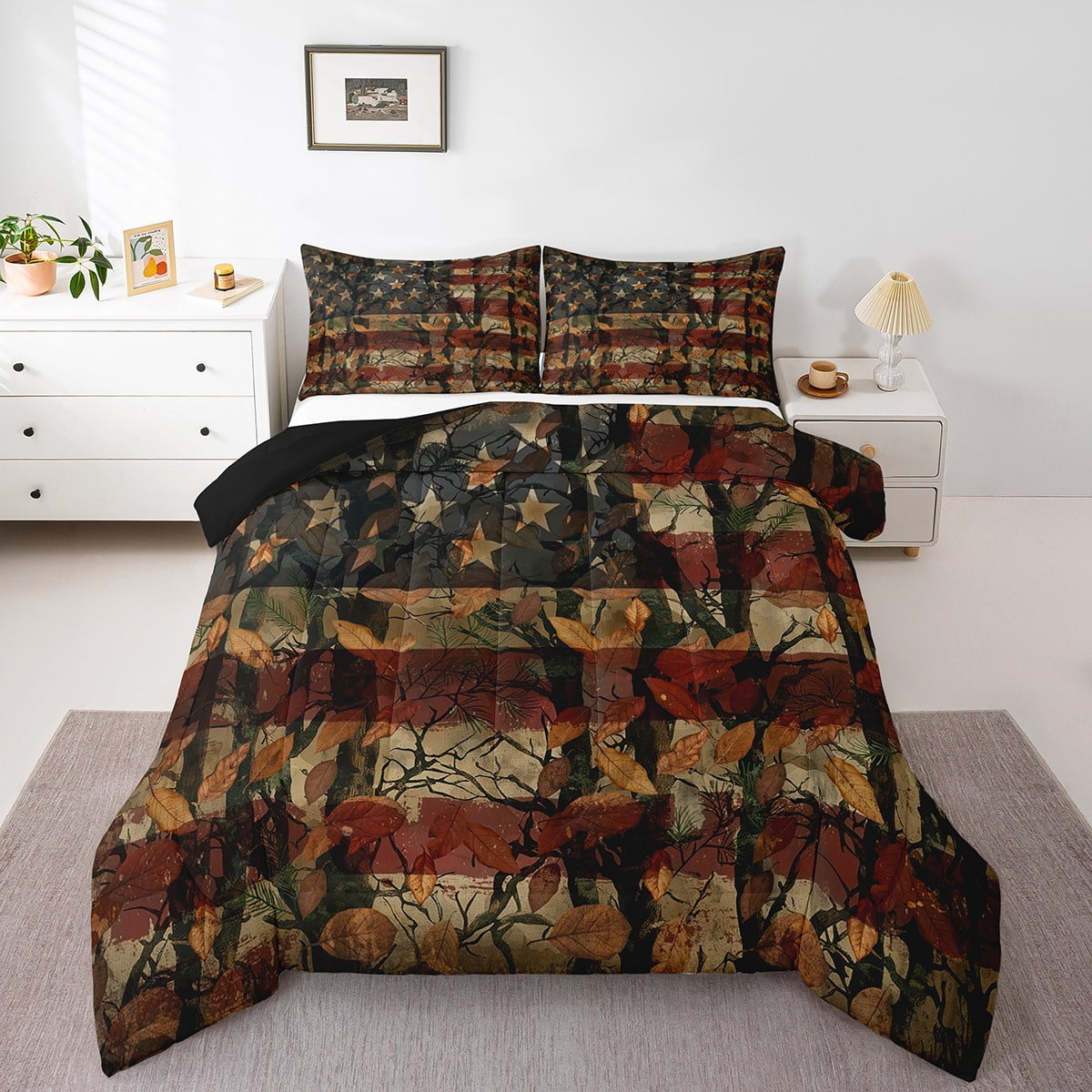 Erosebridal Retro American Flag Comforter Sets Twin Size, Fall Leaves ...
