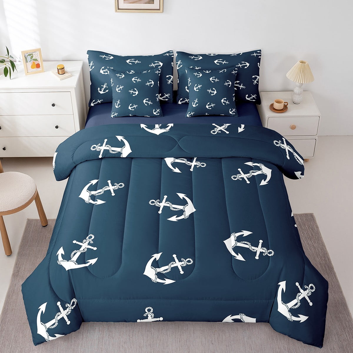 Erosebridal Retro Anchor Bedding Sets Twin Size, Nautical Themed ...