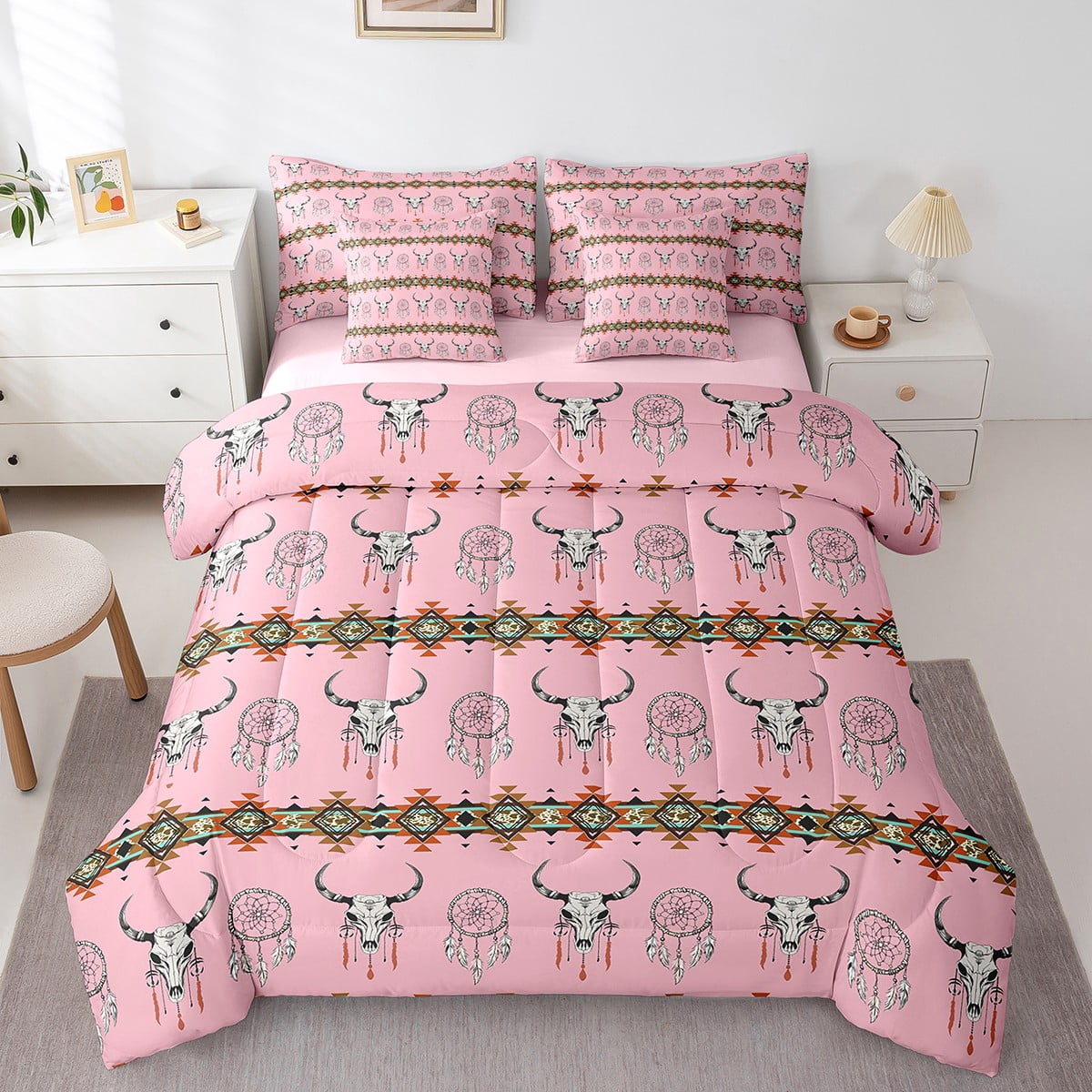 Erosebridal Retro Aztec Print Bedding Full Size,Chic Bull Skull Bed Set ...