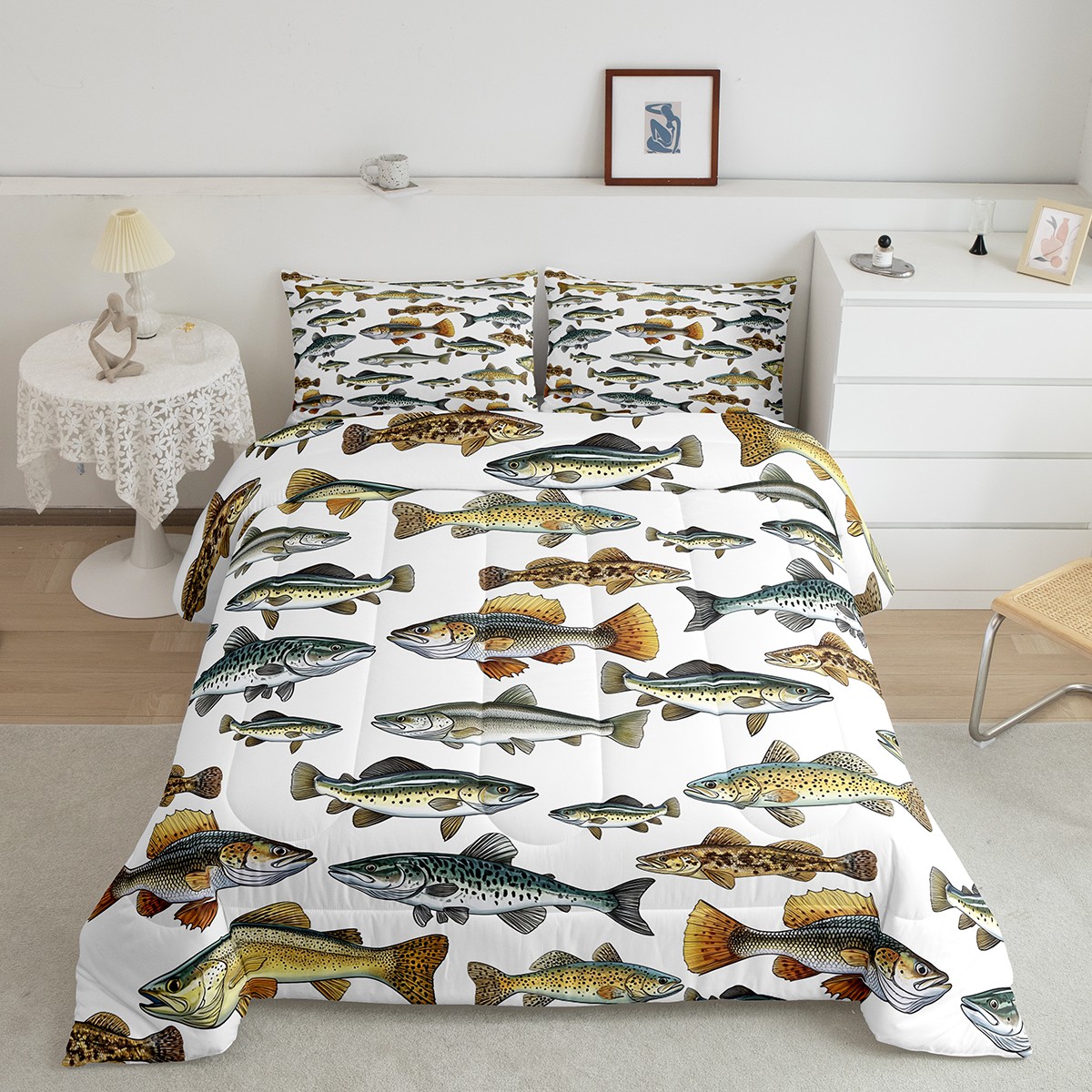 Erosebridal Retro Bass Fish Comforter Sets Twin Size,Rustic Hunting ...