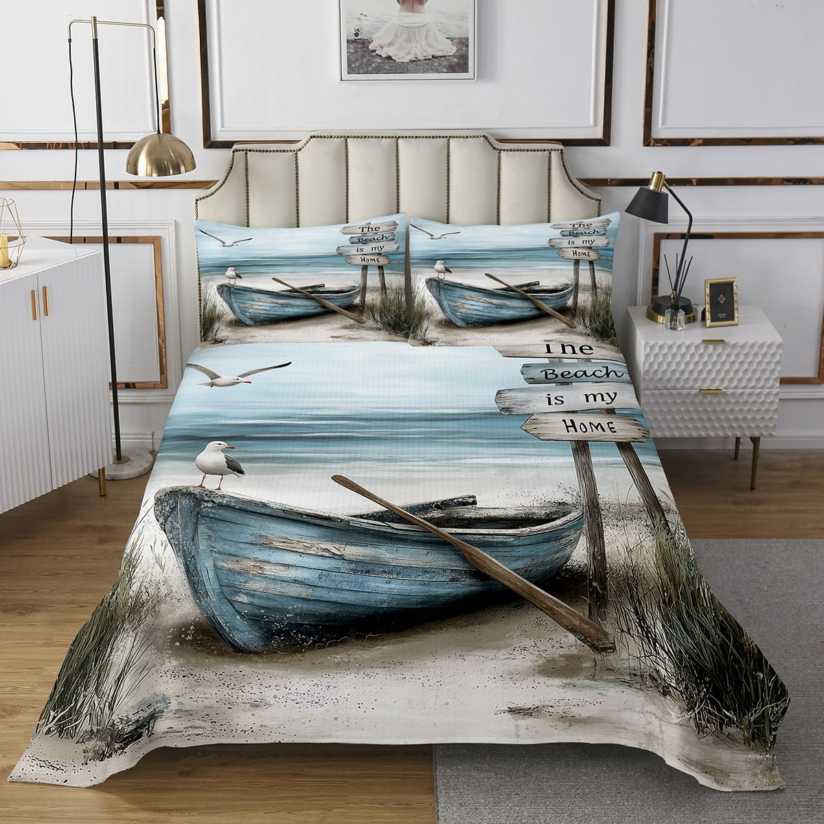 Erosebridal Retro Boat Pattern Quilt Sets for Queen Size Bed, Rustic ...