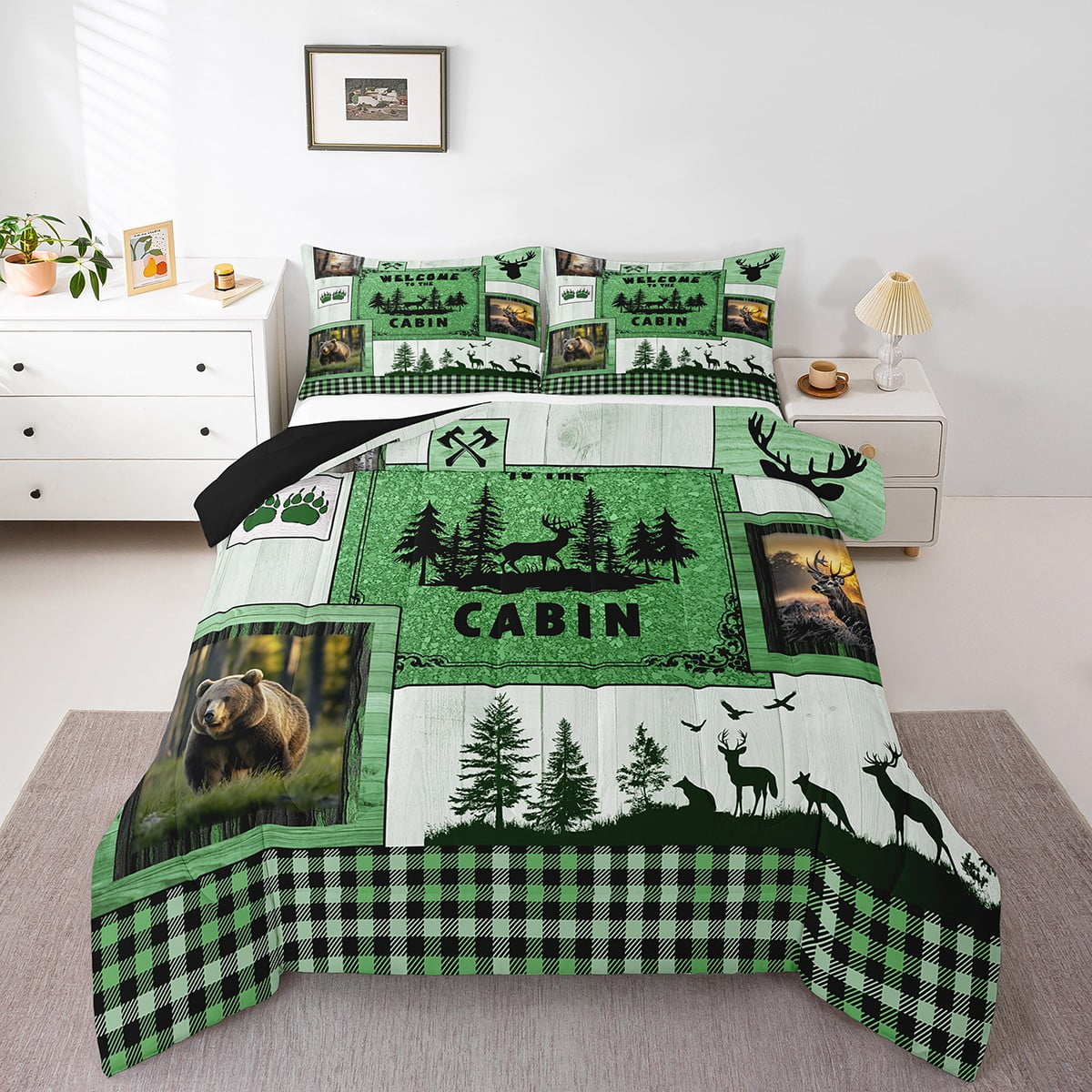 Erosebridal Retro Cabin Farmhouse Bedding King Comforter Set,Hunting Theme Bedding Sets King ...