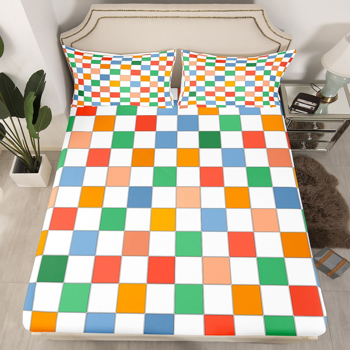 Erosebridal Retro Checkered Bedding Vintage 60S 70S Style Funky ...