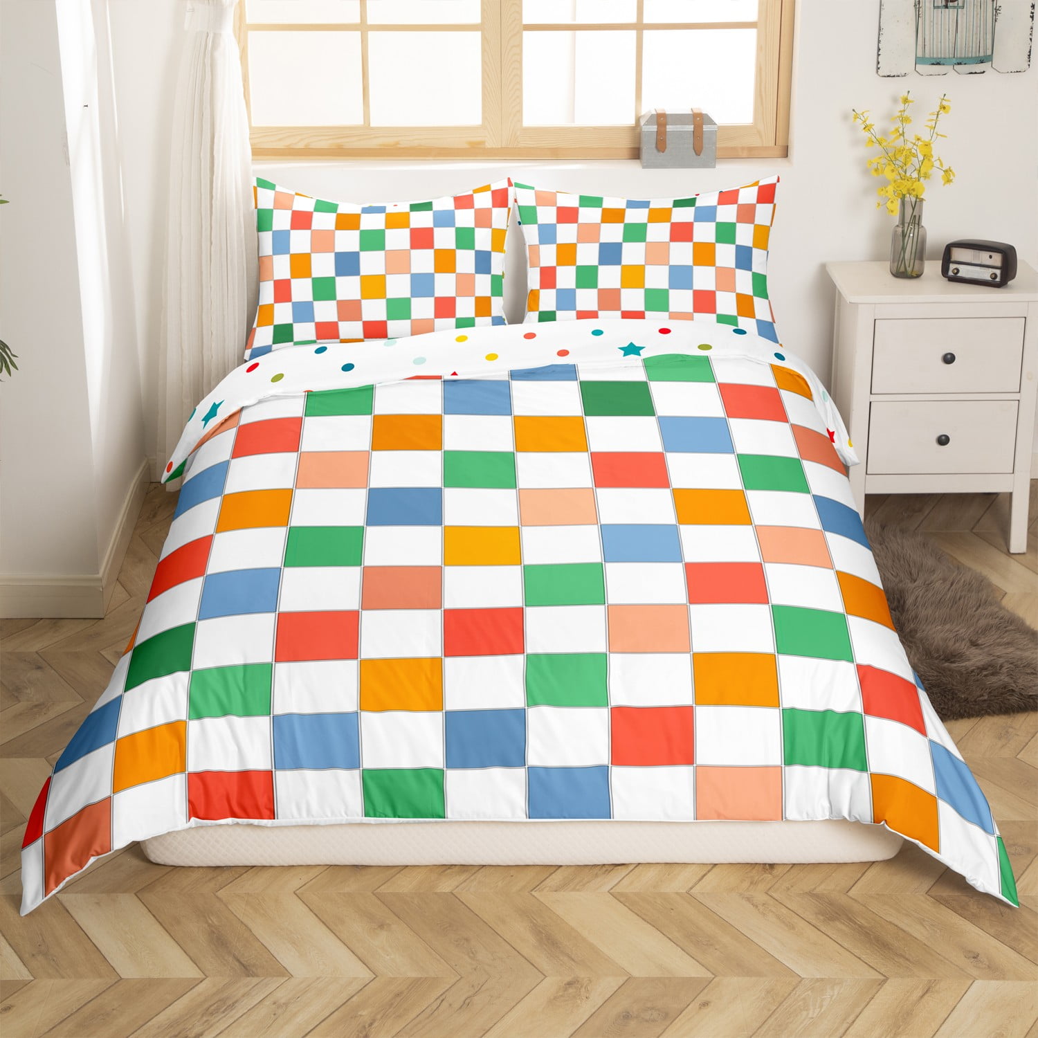 Erosebridal Retro Checkered Duvet Cover Vintage 60S 70S Style Funky ...
