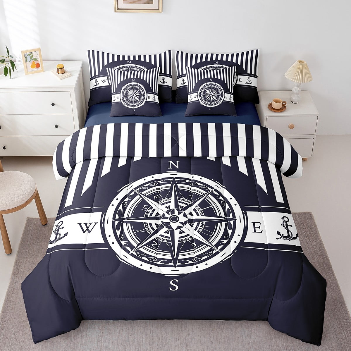 Erosebridal Retro Compass Bed in a Bag Queen size, Nautical Theme ...