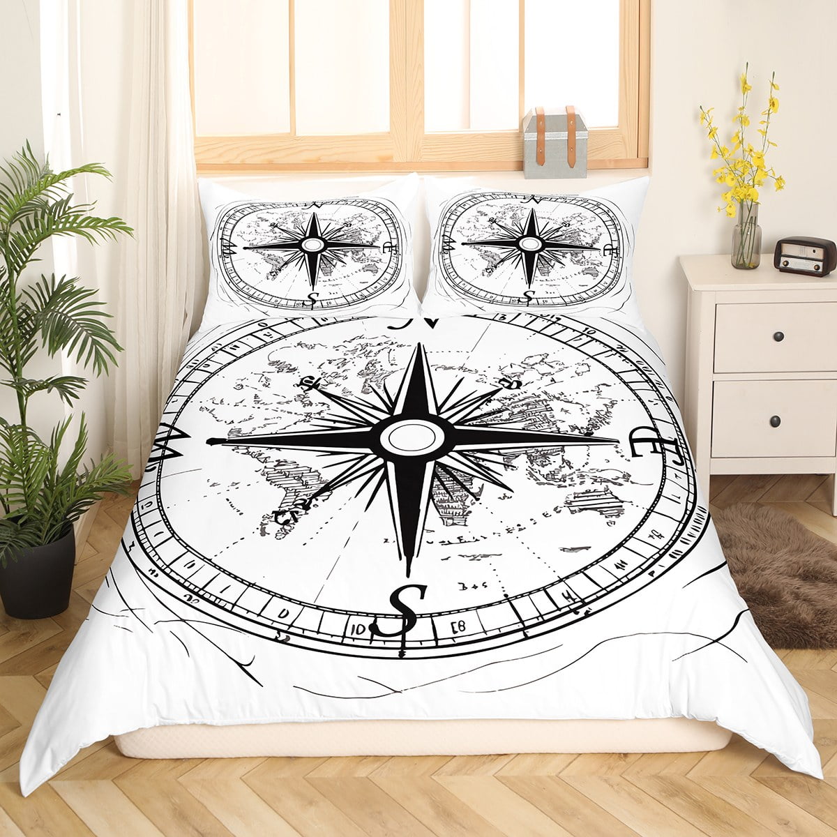 Erosebridal Retro Compass Comforter Cover Full, Marine Nautical Bedding ...