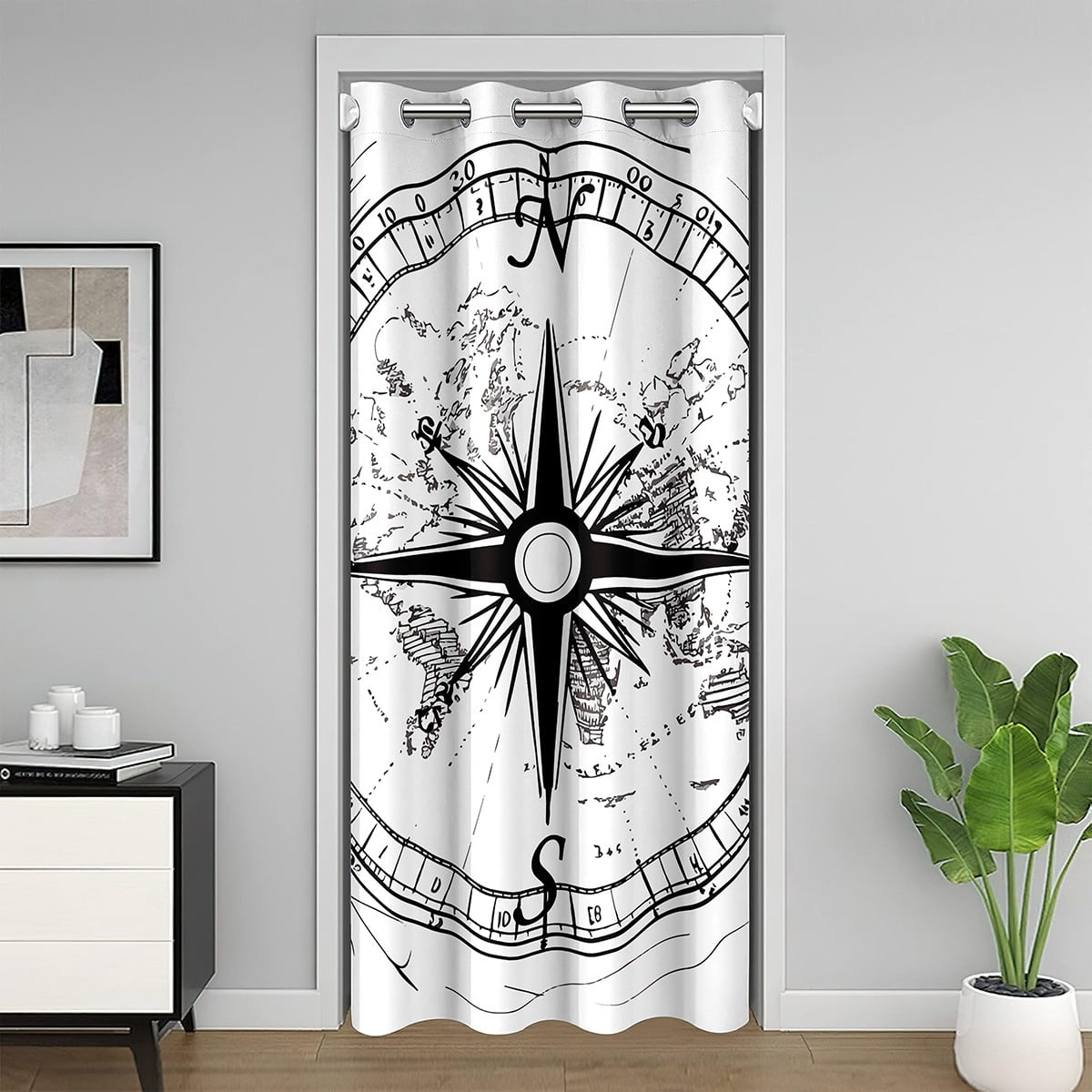 Erosebridal Retro Compass Door Curtain Panel 34x80, Marine Nautical ...
