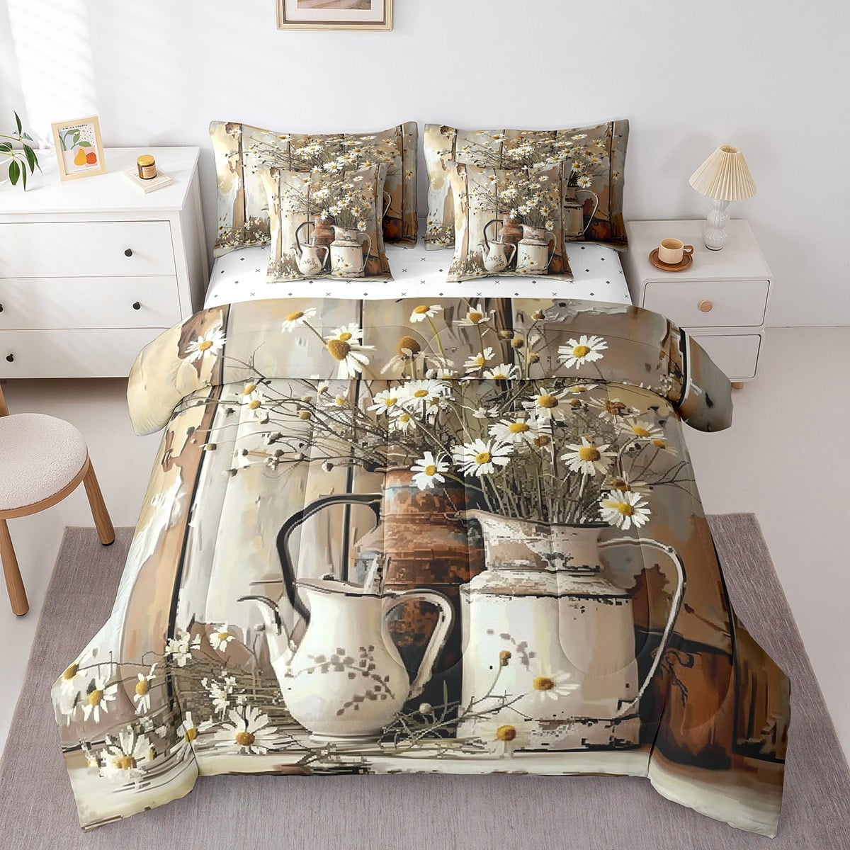 Erosebridal Retro Daisy Bed in a Bag Twin size, Floral Flower Bed Set ...