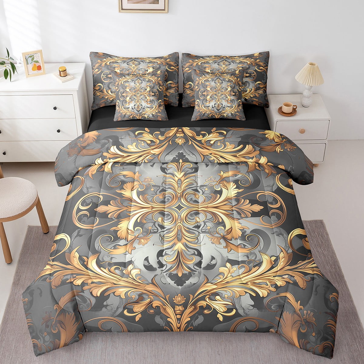 Erosebridal Retro Damask Flower Bedding Sets King Size,Boho Bohemain Comforter Sets with Sheets ...